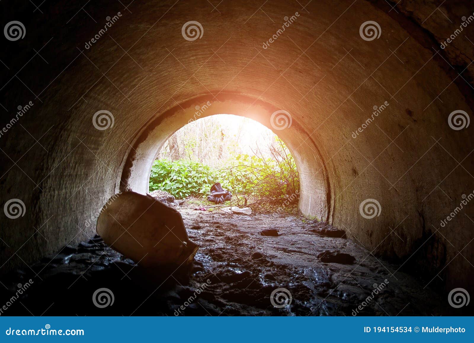 Round Concrete Sewer Tunnel Full of Sludge and Garbage Stock Photo ...