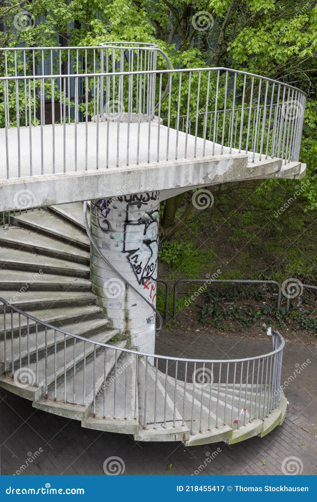 Round Concrete Staircase with Steel Railing Stock Image - Image of ...