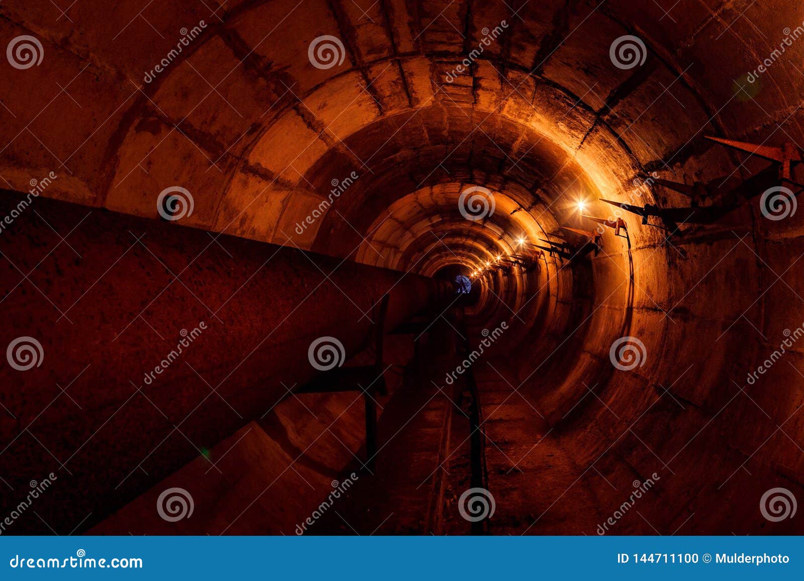 Round Concrete Underground Tunnel of Heating Duct System with Rusty ...