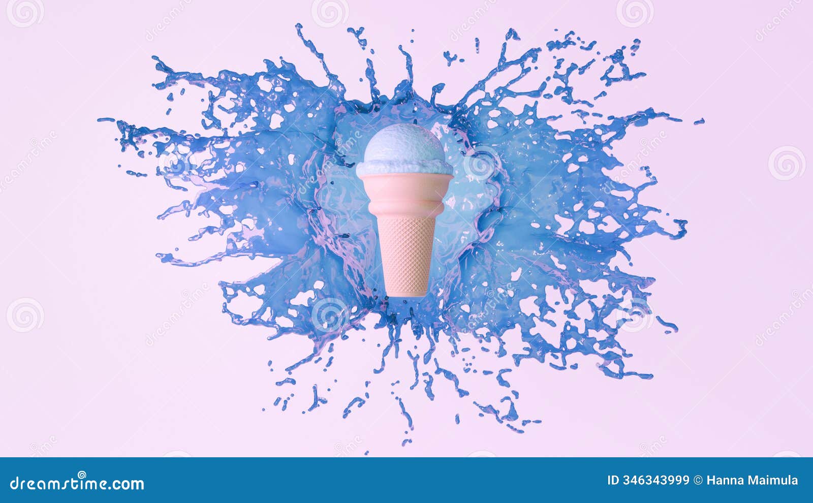 Round Cone with One Scoop of Blue Bubble Gum Ice Cream with a Splash ...