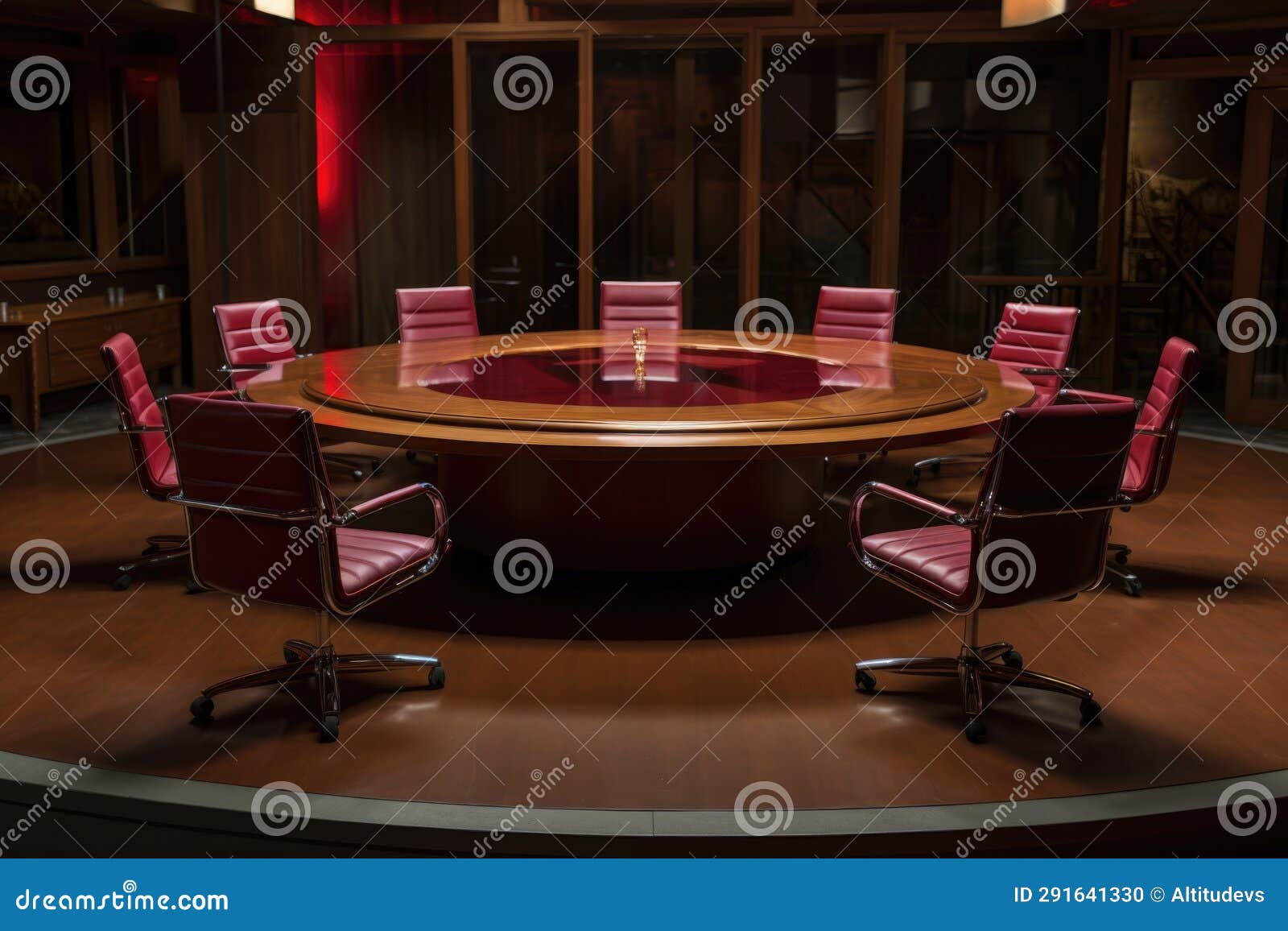A Round Conference Table with Empty Chairs Stock Photo - Image of ...