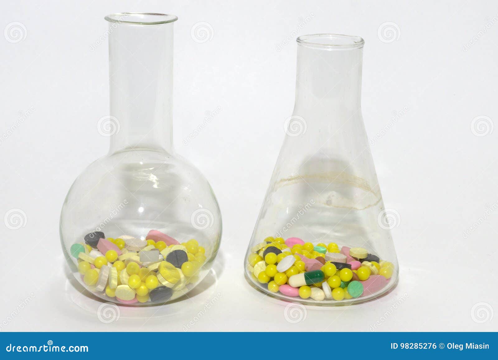 Round and Conical Flat Base and Long Neck Flasks, Filled with Co Stock ...