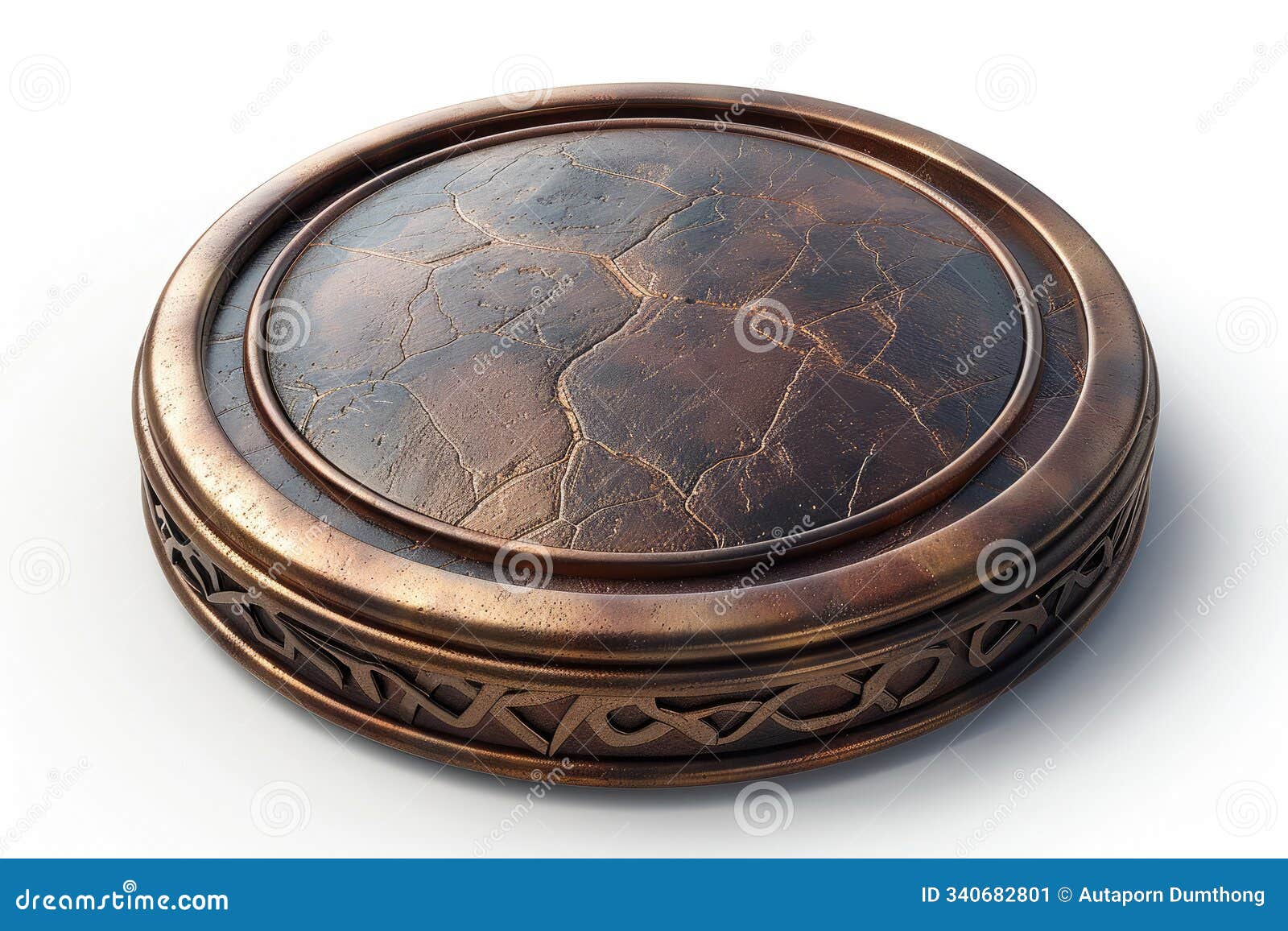 A Round Copper Platform with Celtic Knotwork Around the Edge Stock ...