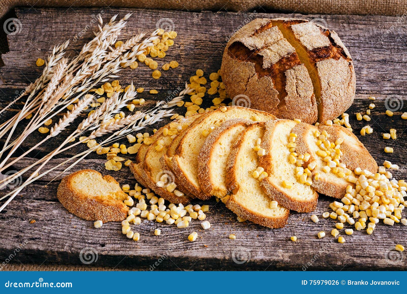 Round Corn Bread with Decoration Stock Photo - Image of homemade ...