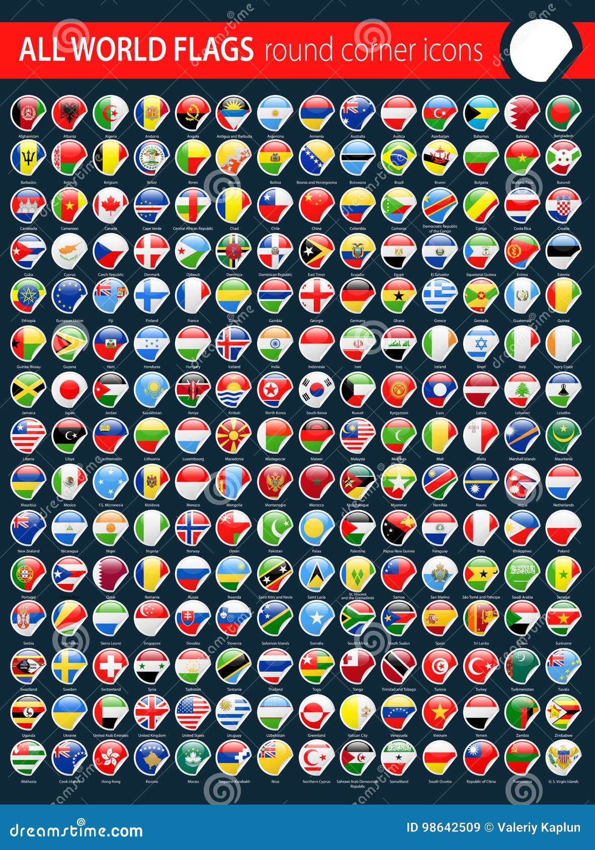 Round Corner Flags - All World Vector on Dark Background Stock ...
