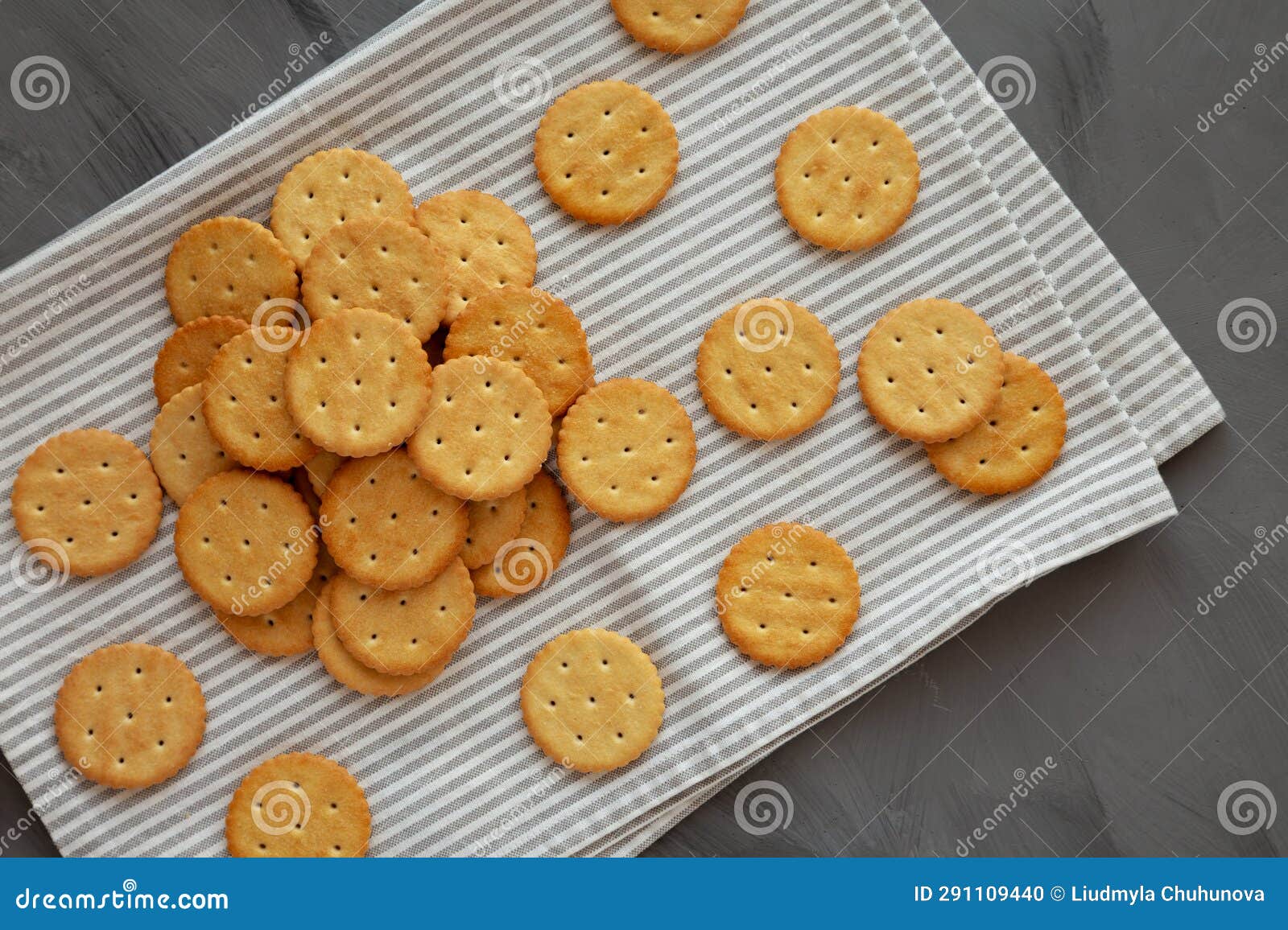 Round Crispy Crackers with Sea Salt, Top View Stock Photo - Image of ...