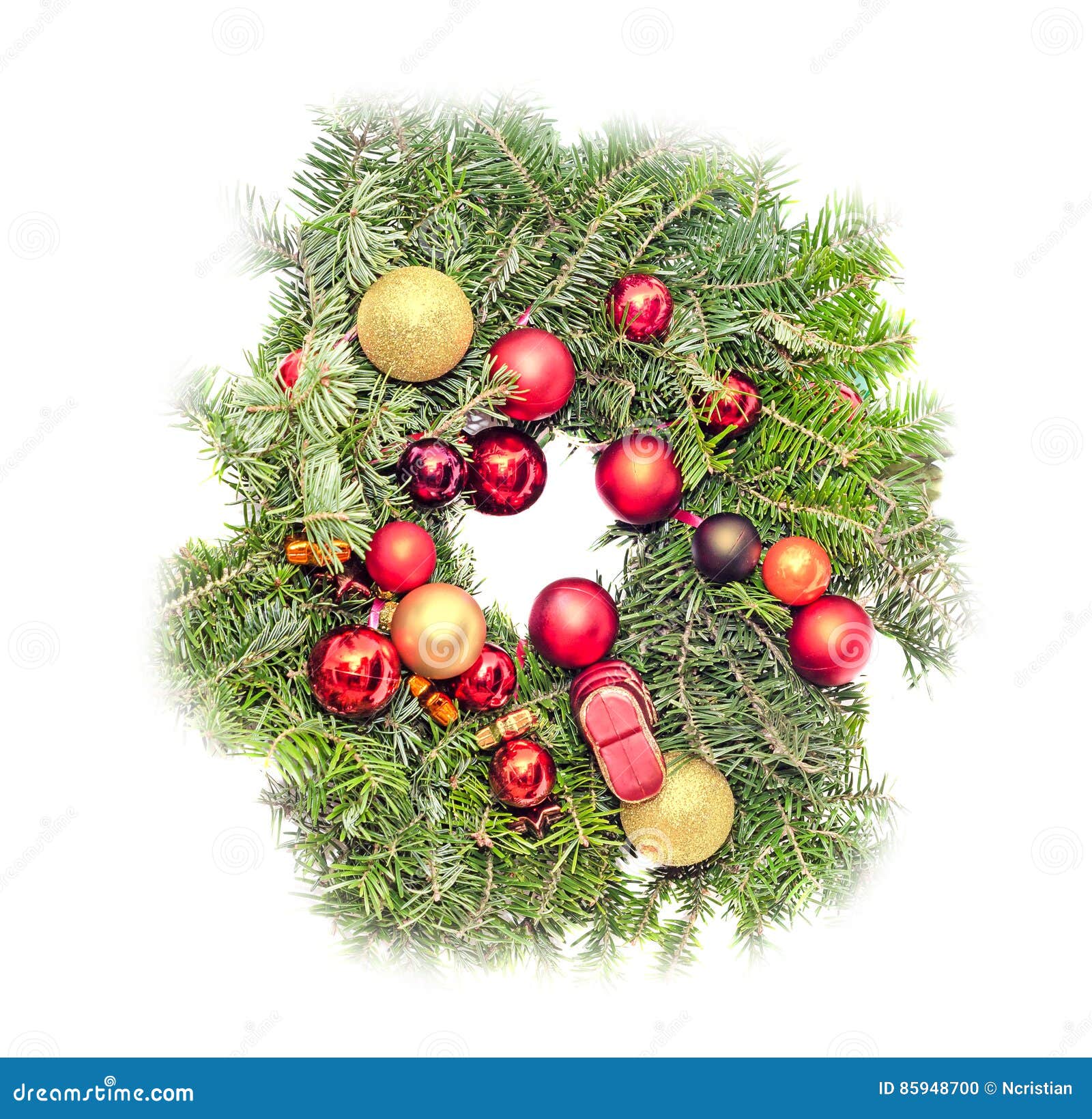 Round Crown Christmas Pine Tree with Globe Ornaments Close Up Stock ...