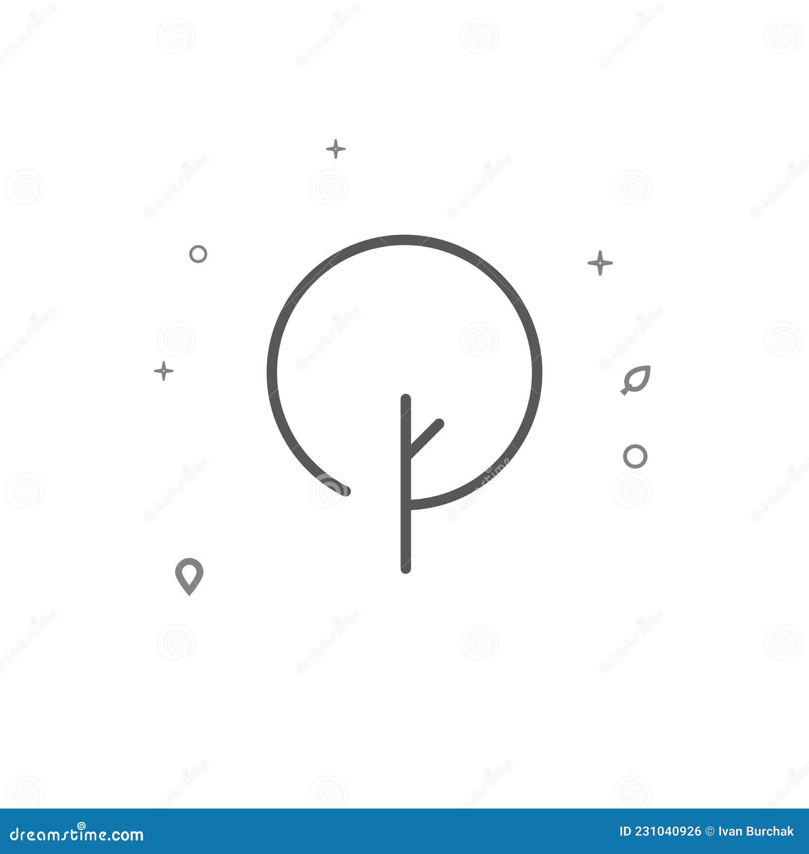 Round Crown Tree Simple Vector Line Icon. Tree Sign Isolated On White ...