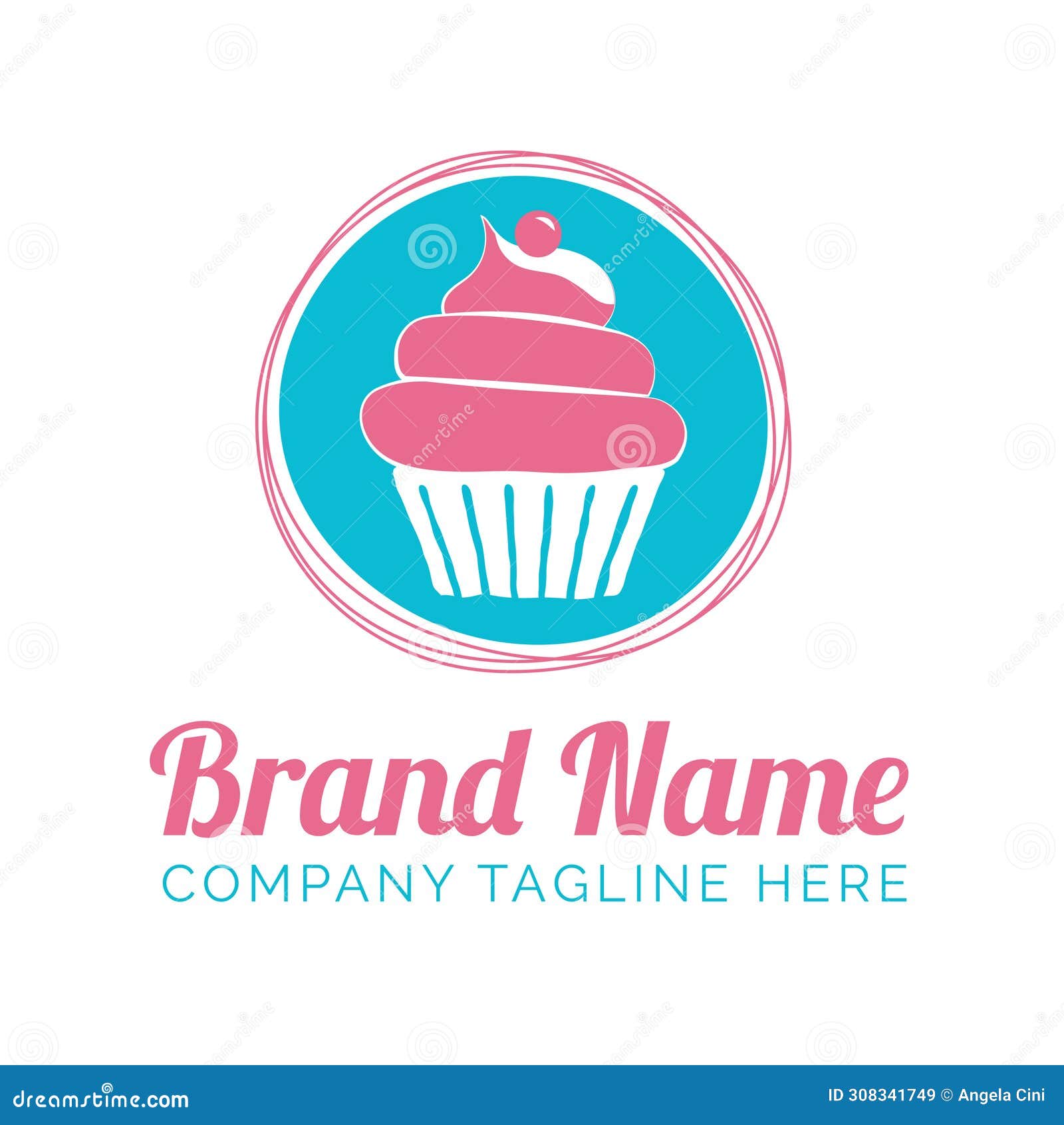 Round Cupcake Logo for Bakery in Modern Blue and Pink Color Stock ...