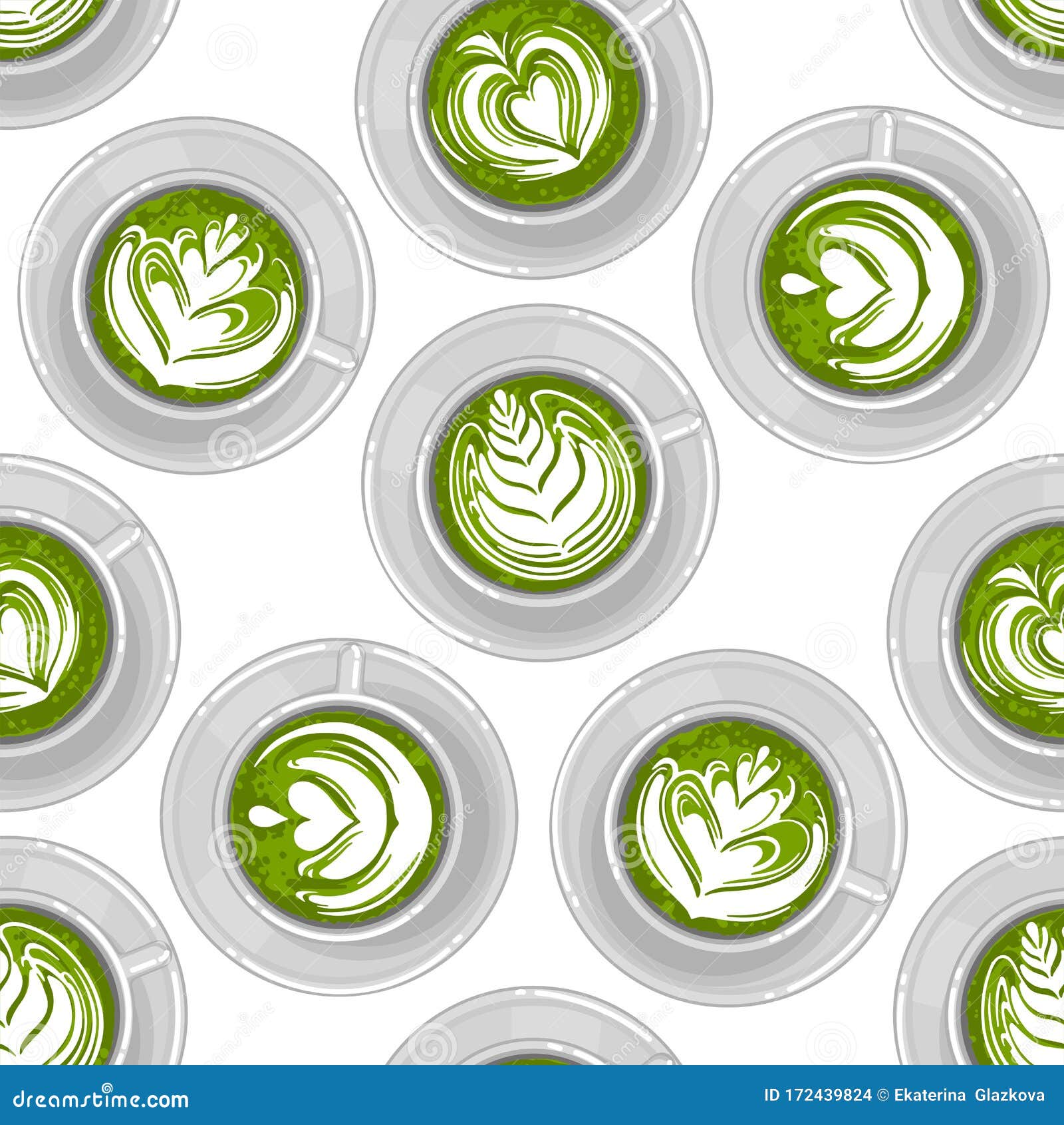 Round Cups of Matcha Coffee or Tea with Milk Botanical Art Stock Vector ...