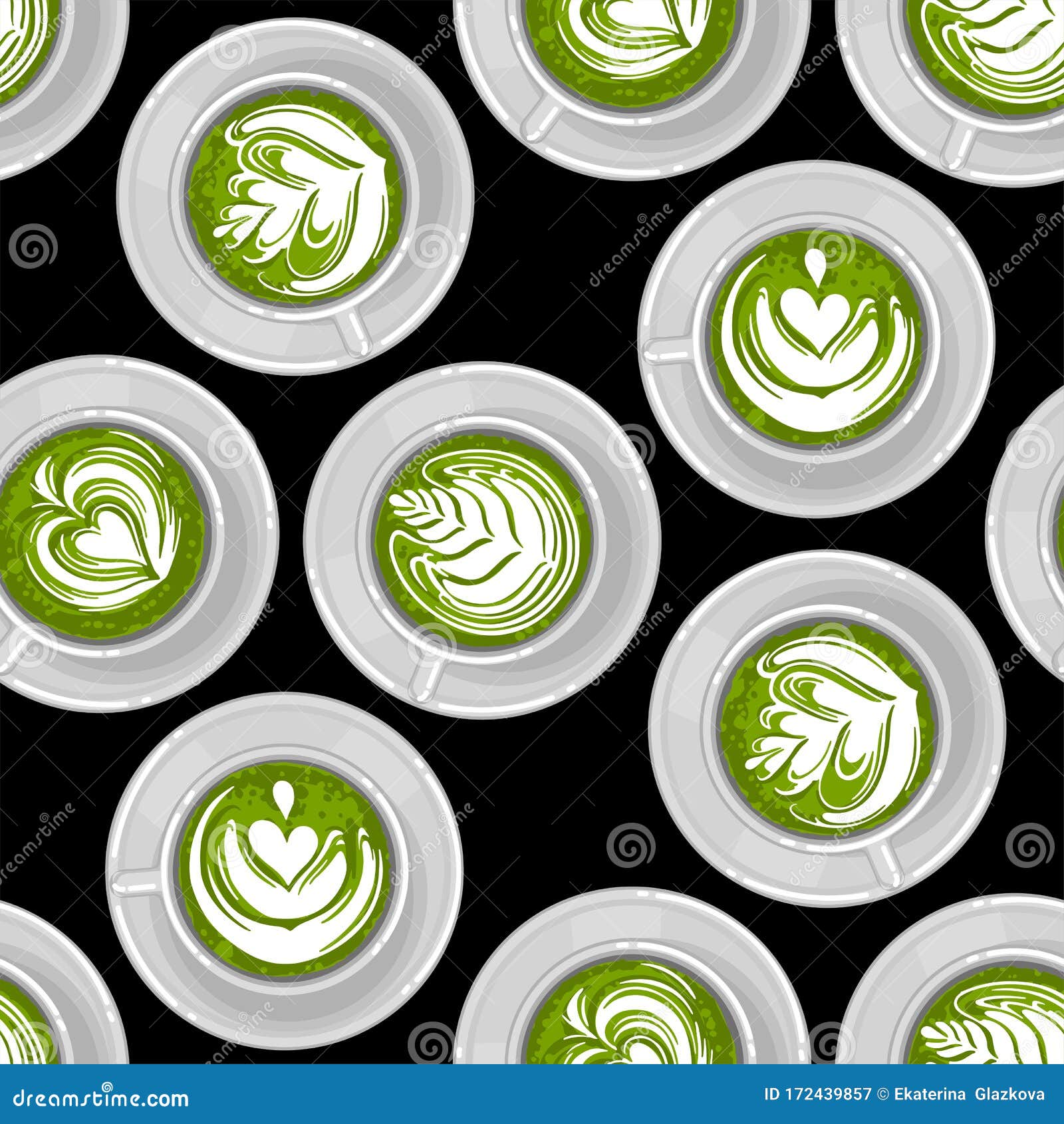 Round Cups of Matcha Coffee or Tea with Milk Botanical Art Stock Vector ...