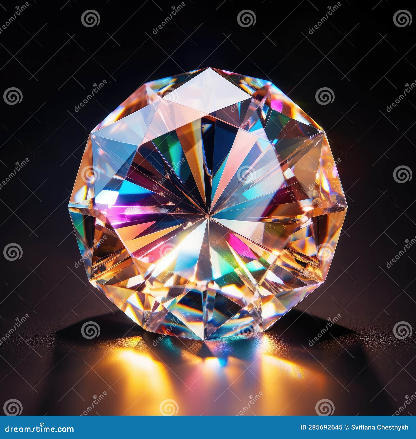 Round Cut Multicolor Diamond Crystal, Shiny, Faceted, Stock ...