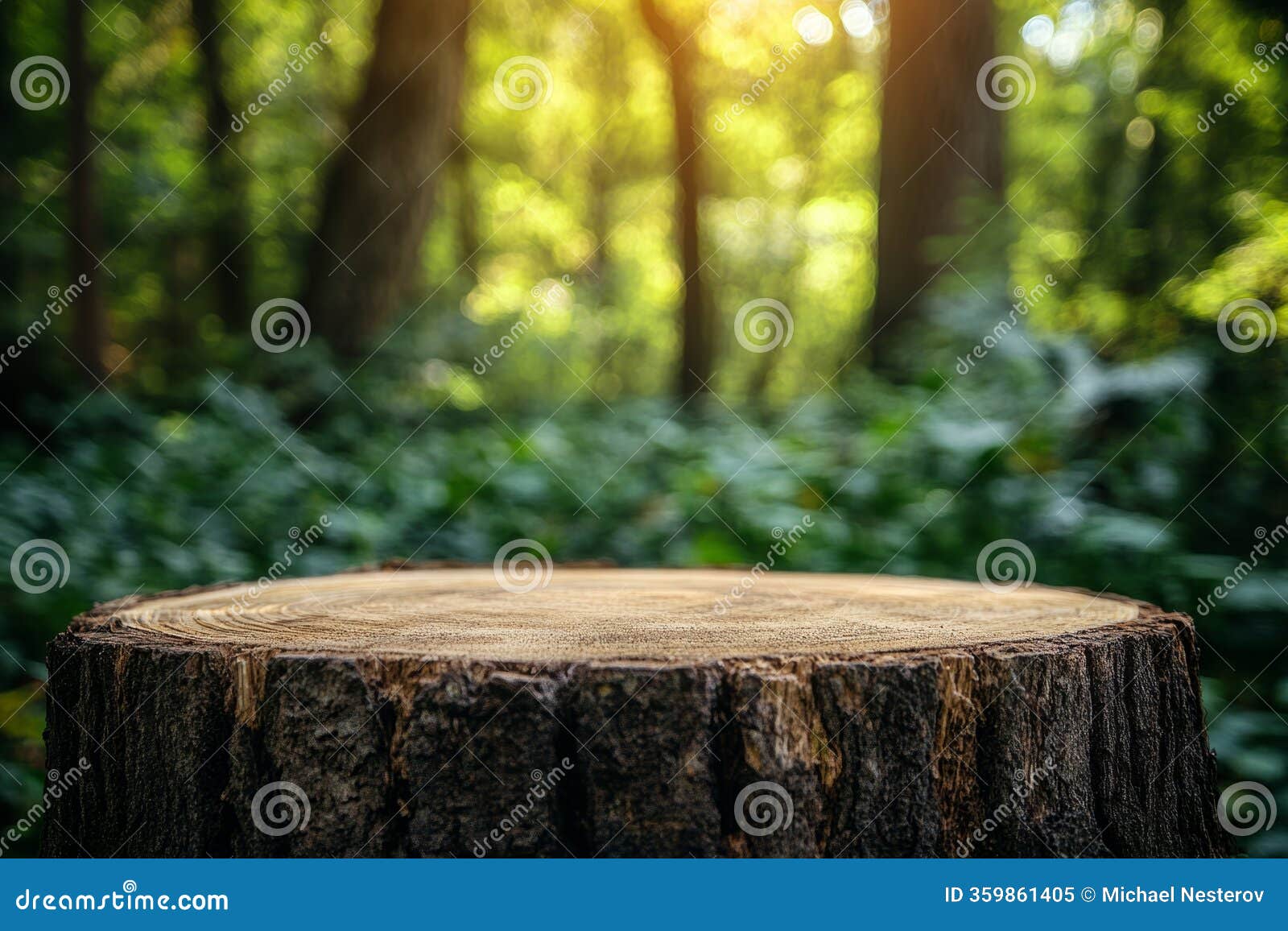 Round Cut Tree Stump Showing Growth Rings with Blurred Forest ...