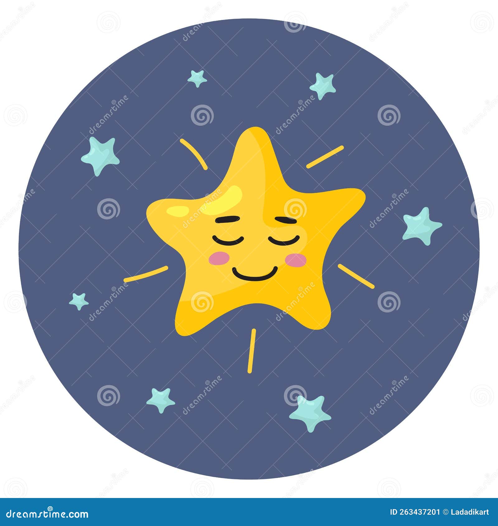 Round Cute Sticker with Happy Star Smiling Character Stock Vector ...