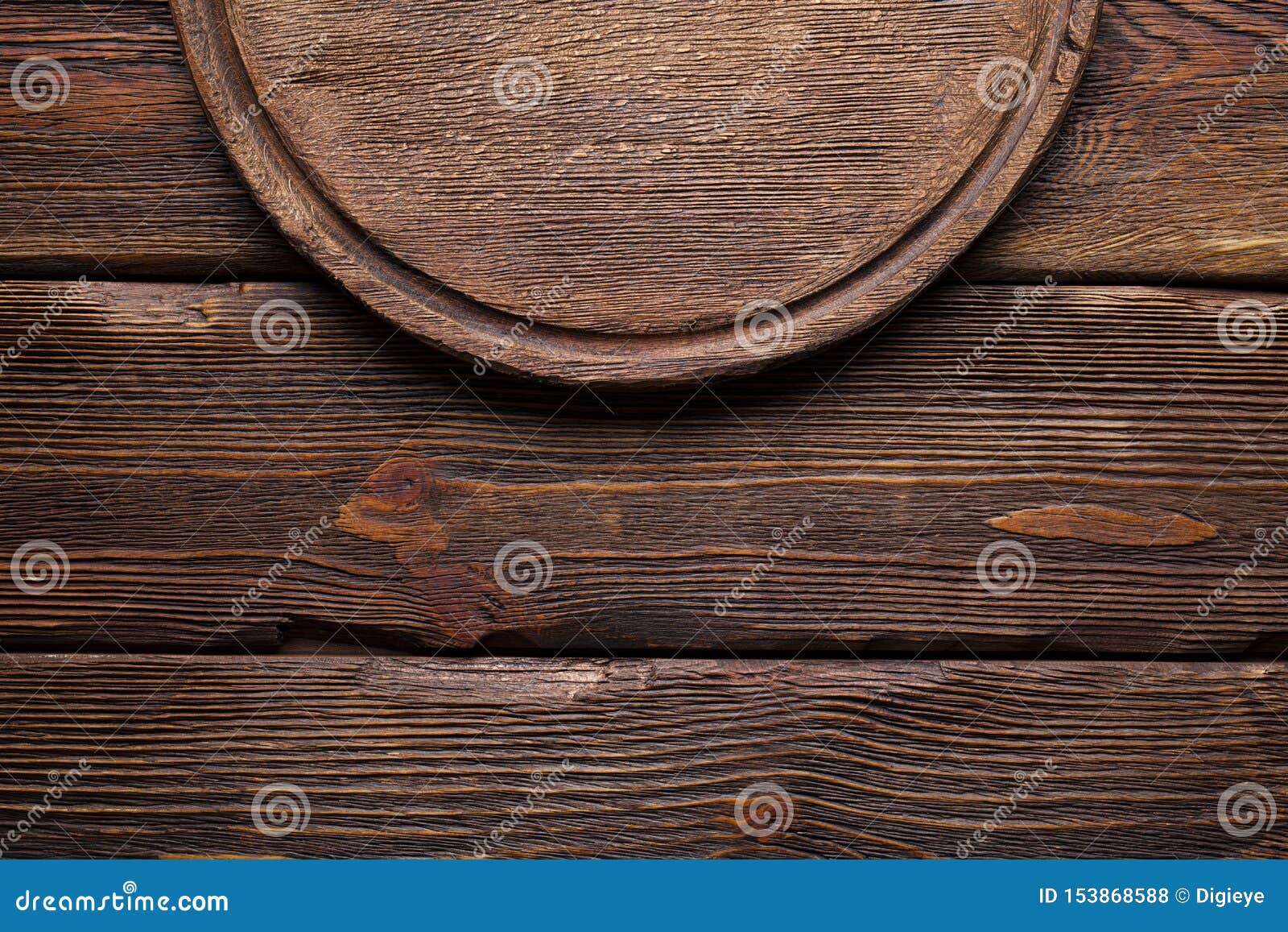 Round Cutting Board on the Background of Old Boards Stock Photo - Image ...