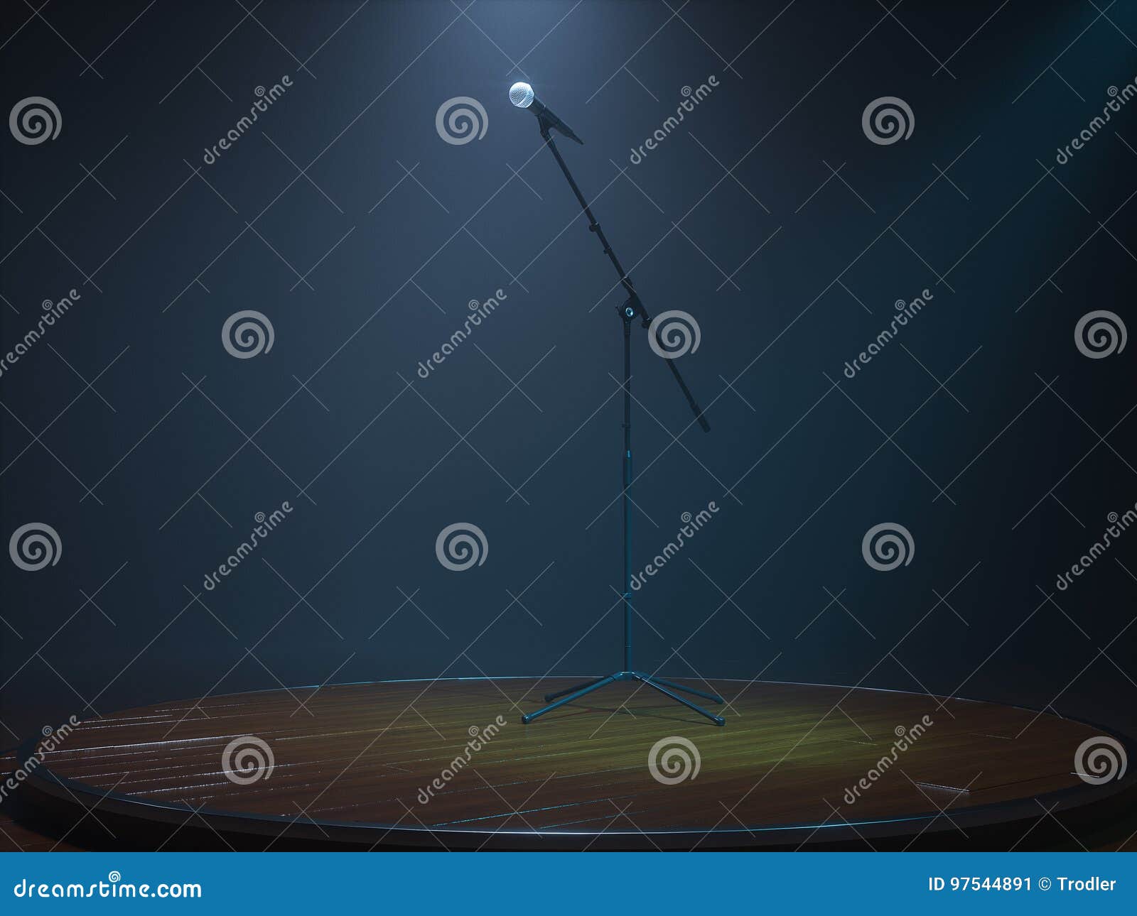 Round Dark Empty Stage and Microphone. 3d Render Stock Illustration ...