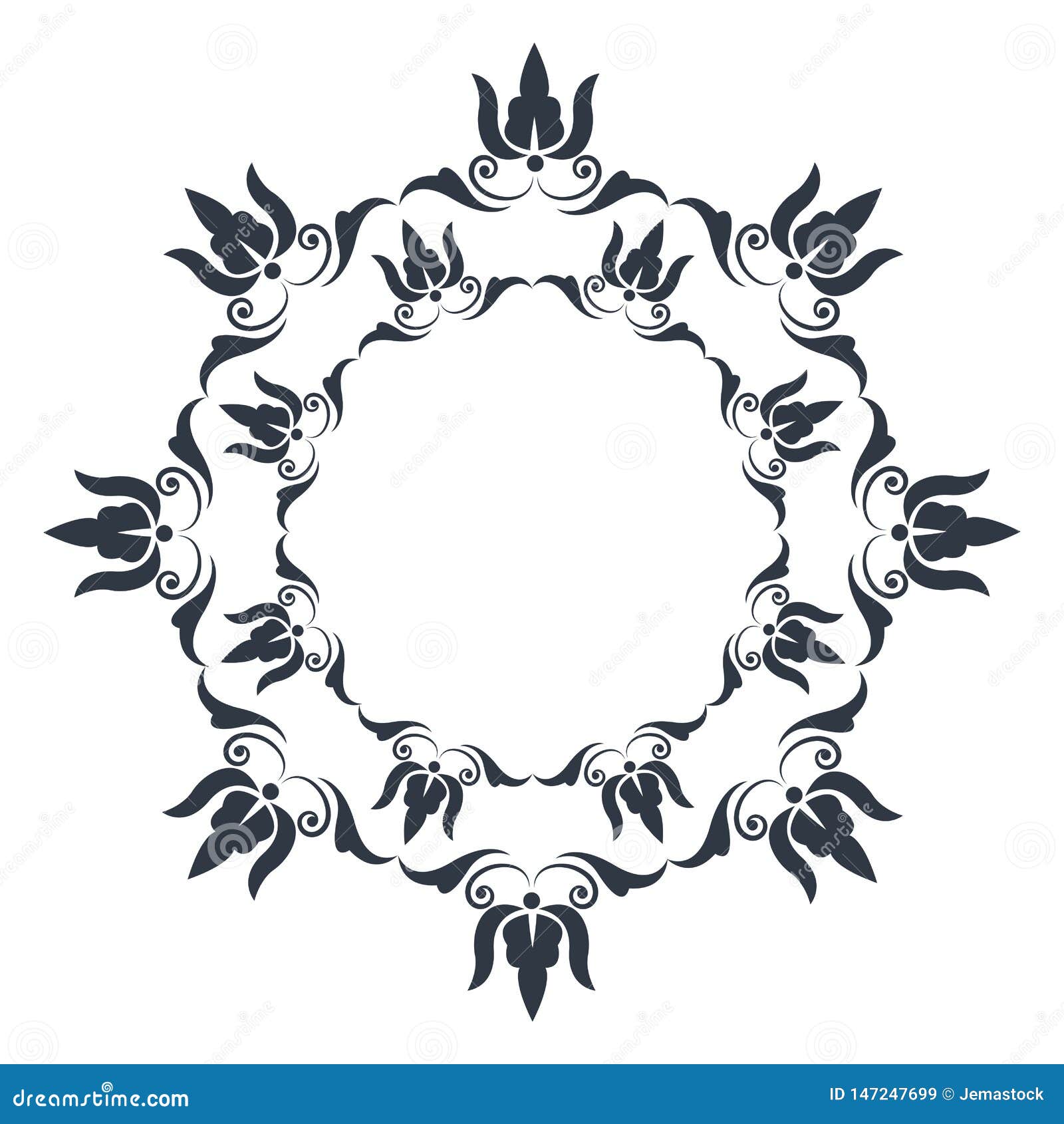 Round Decorative Frame Flourish Calligraphy Monochrome Stock Vector ...