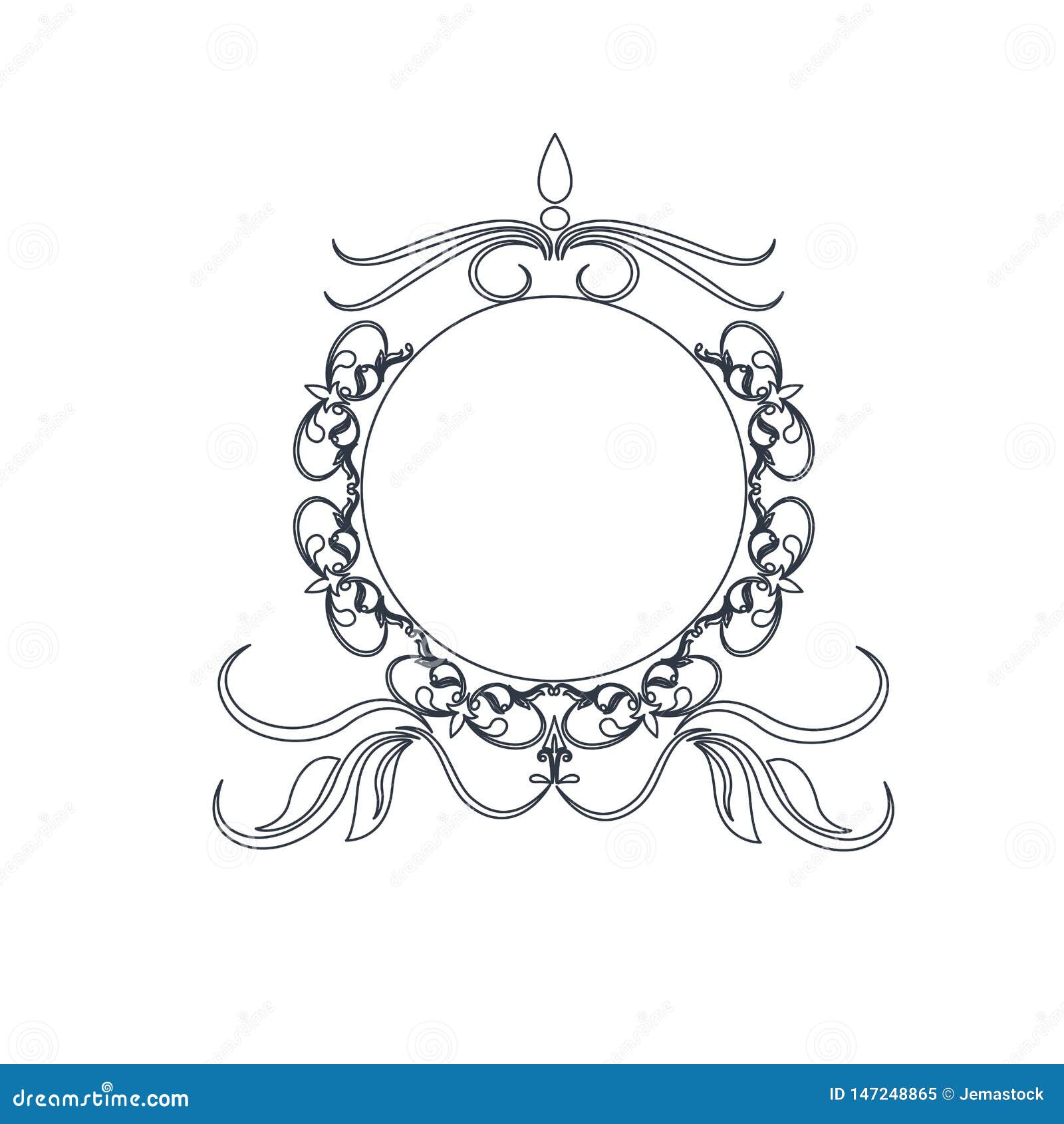 Round Decorative Frame Flourish Calligraphy Monochrome Stock Vector ...