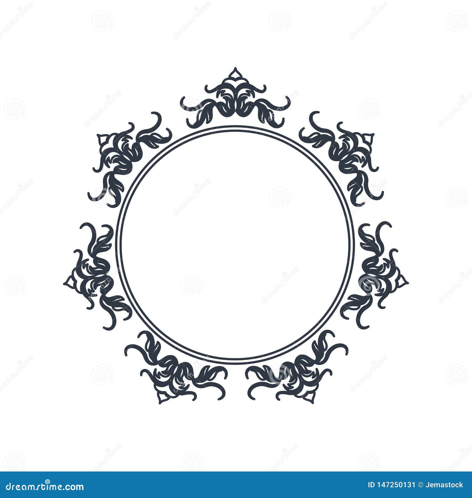 Round Decorative Frame Flourish Calligraphy Monochrome Stock Vector ...