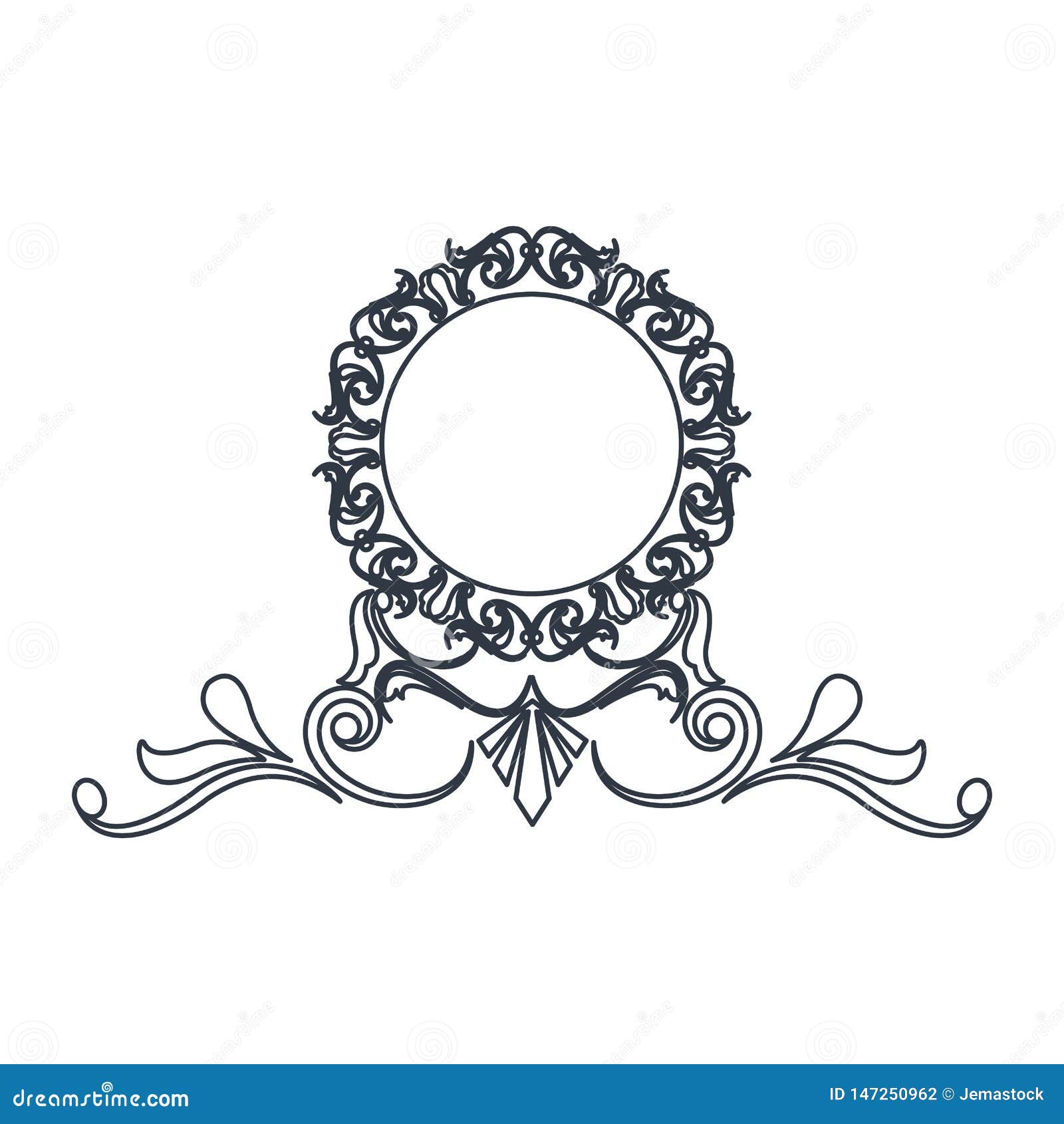 Round Decorative Frame Flourish Calligraphy Monochrome Stock Vector ...