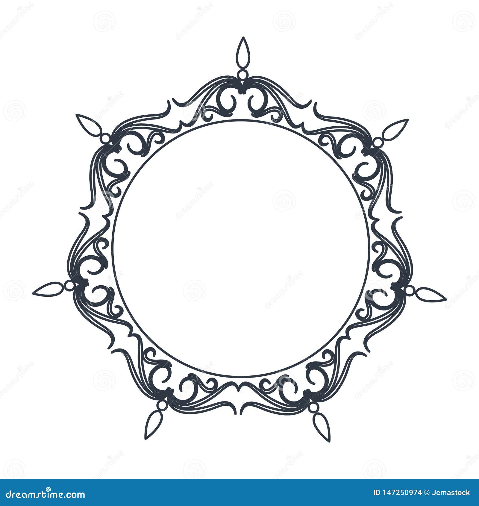 Round Decorative Frame Flourish Calligraphy Monochrome Stock Vector ...