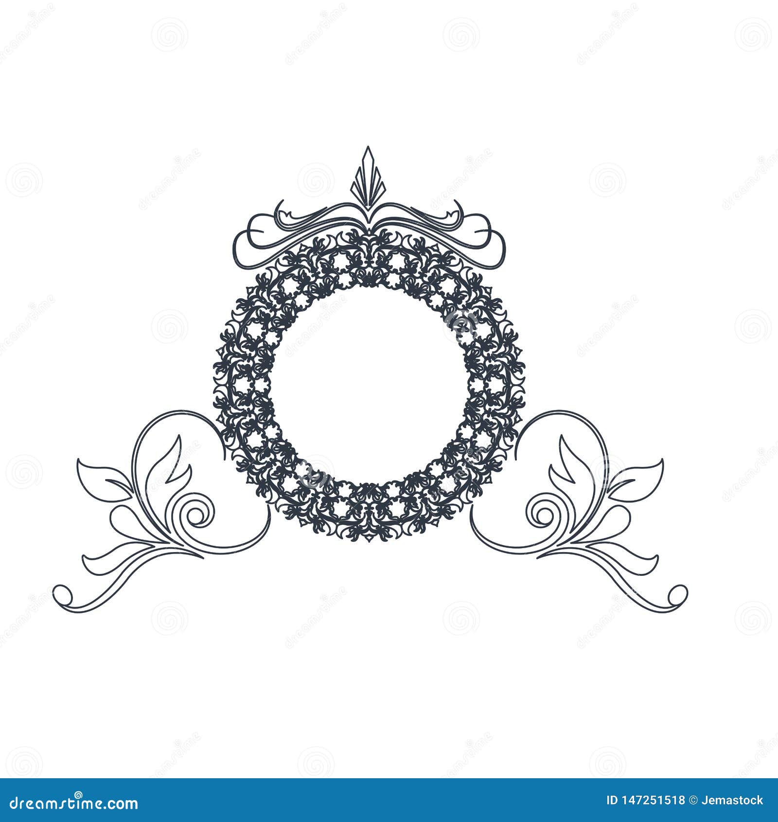 Round Decorative Frame Flourish Calligraphy Monochrome Stock Vector ...