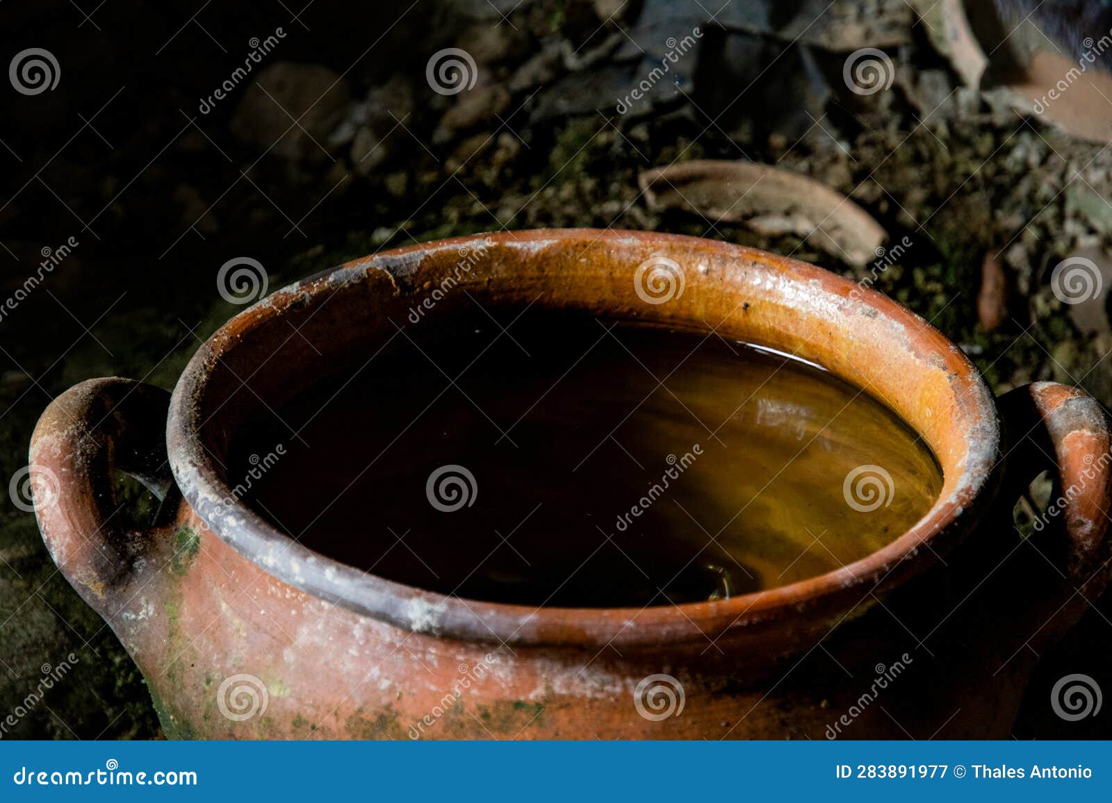 A Round Deep Brown Ceramic Pot Stock Image - Image of creation ...