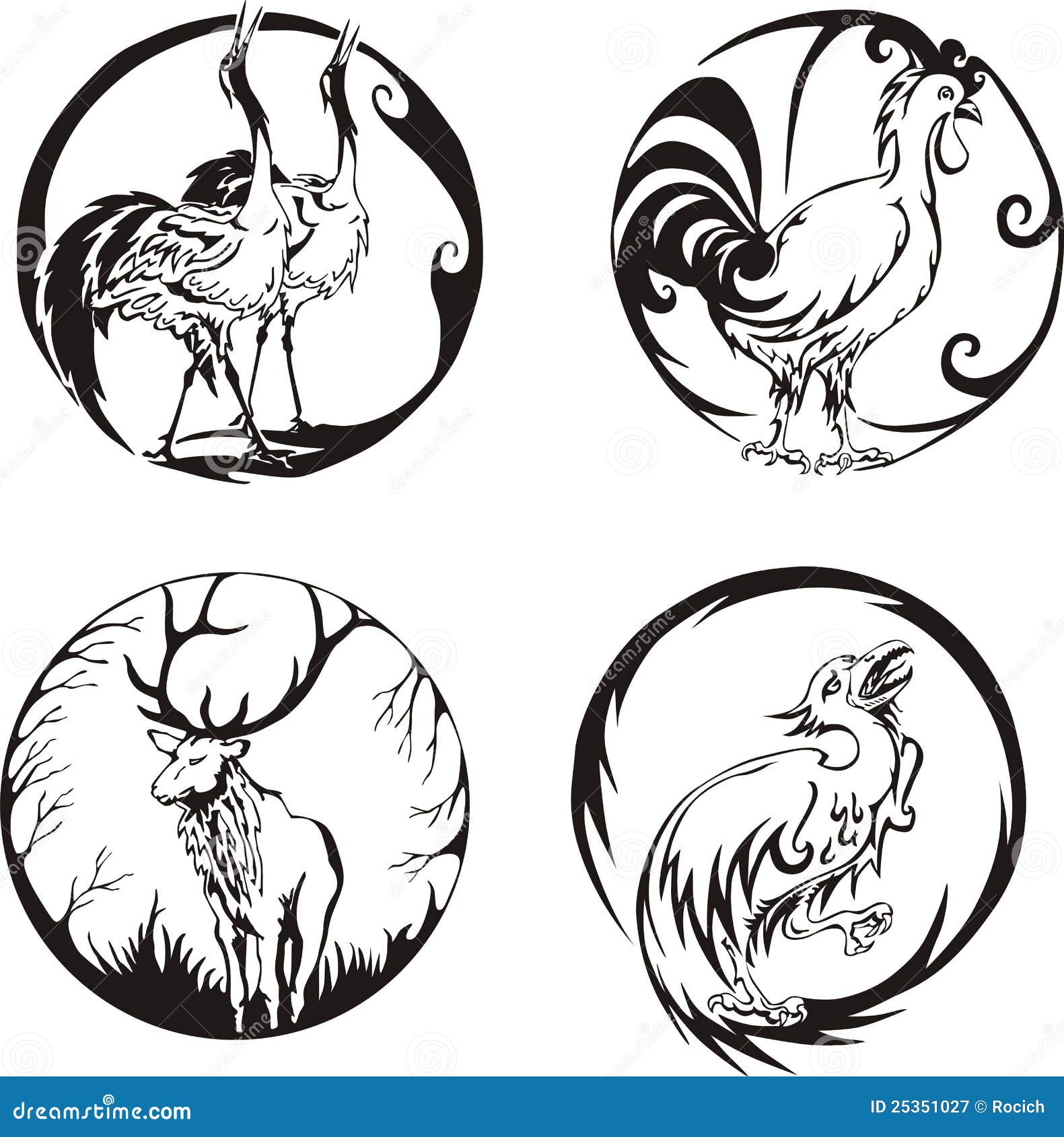 Round Designs with Birds and Animals Stock Vector - Illustration of ...