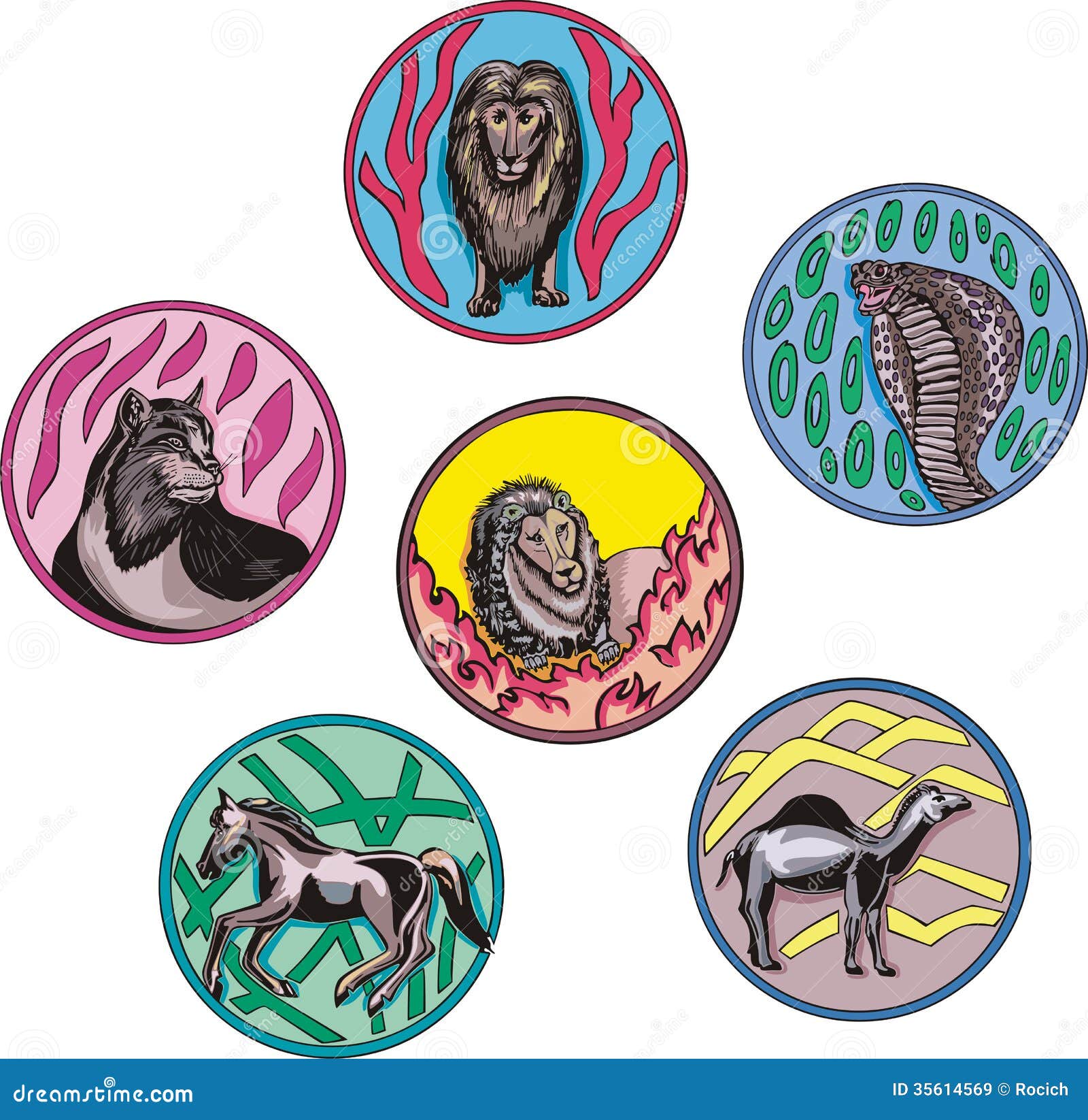 Round Designs with Miscellaneous Animals Stock Vector - Illustration of ...