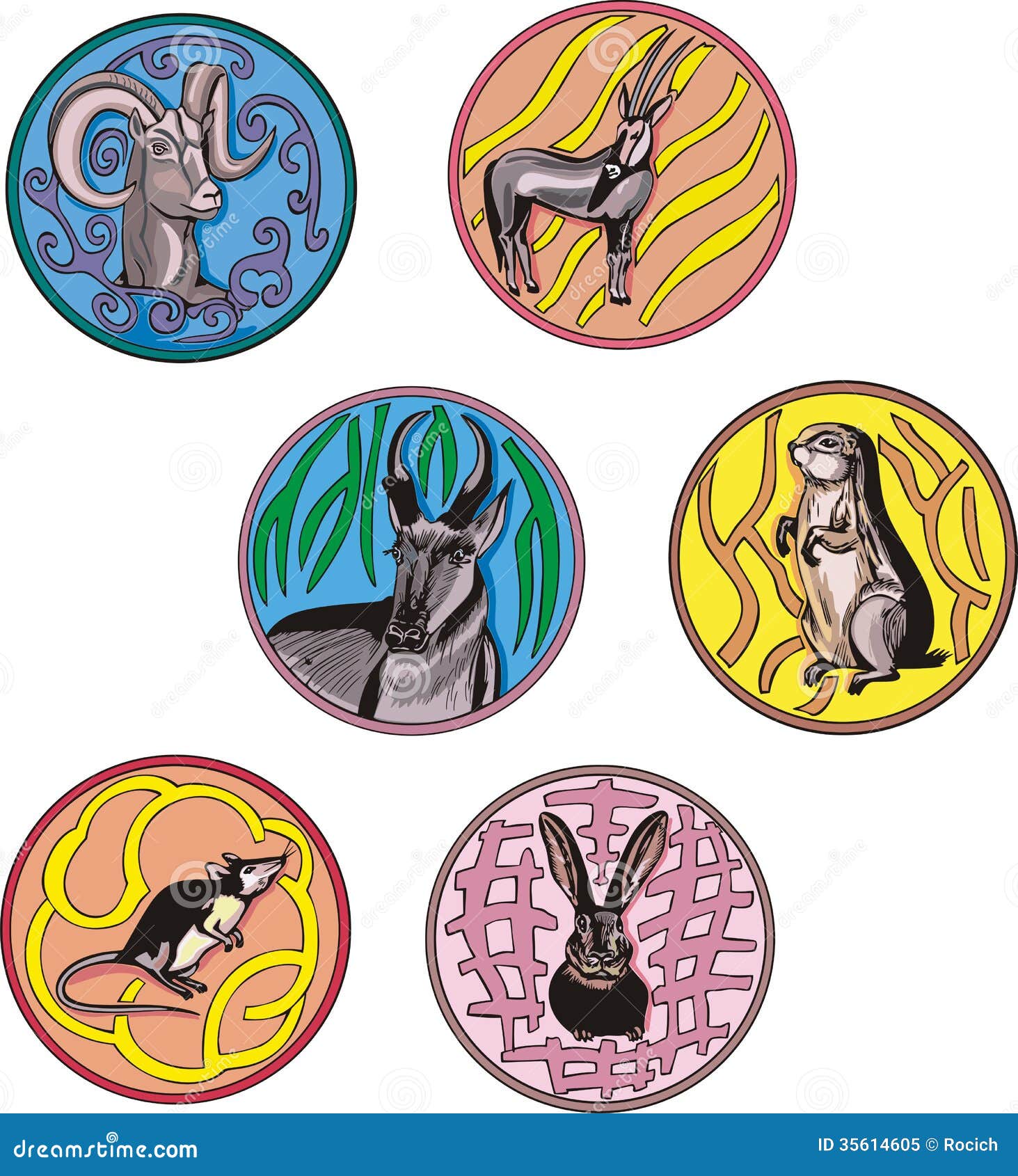 Round Designs with Miscellaneous Animals Stock Vector - Illustration of ...