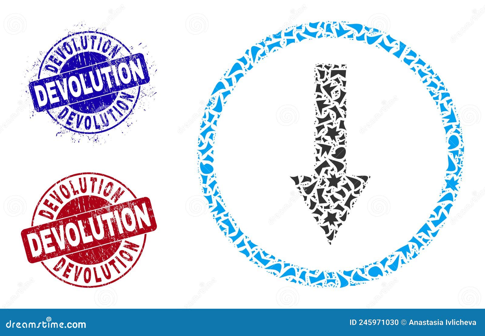 Down Rounded Arrow Mosaic of Fragments with Devolution Scratched Stamps ...