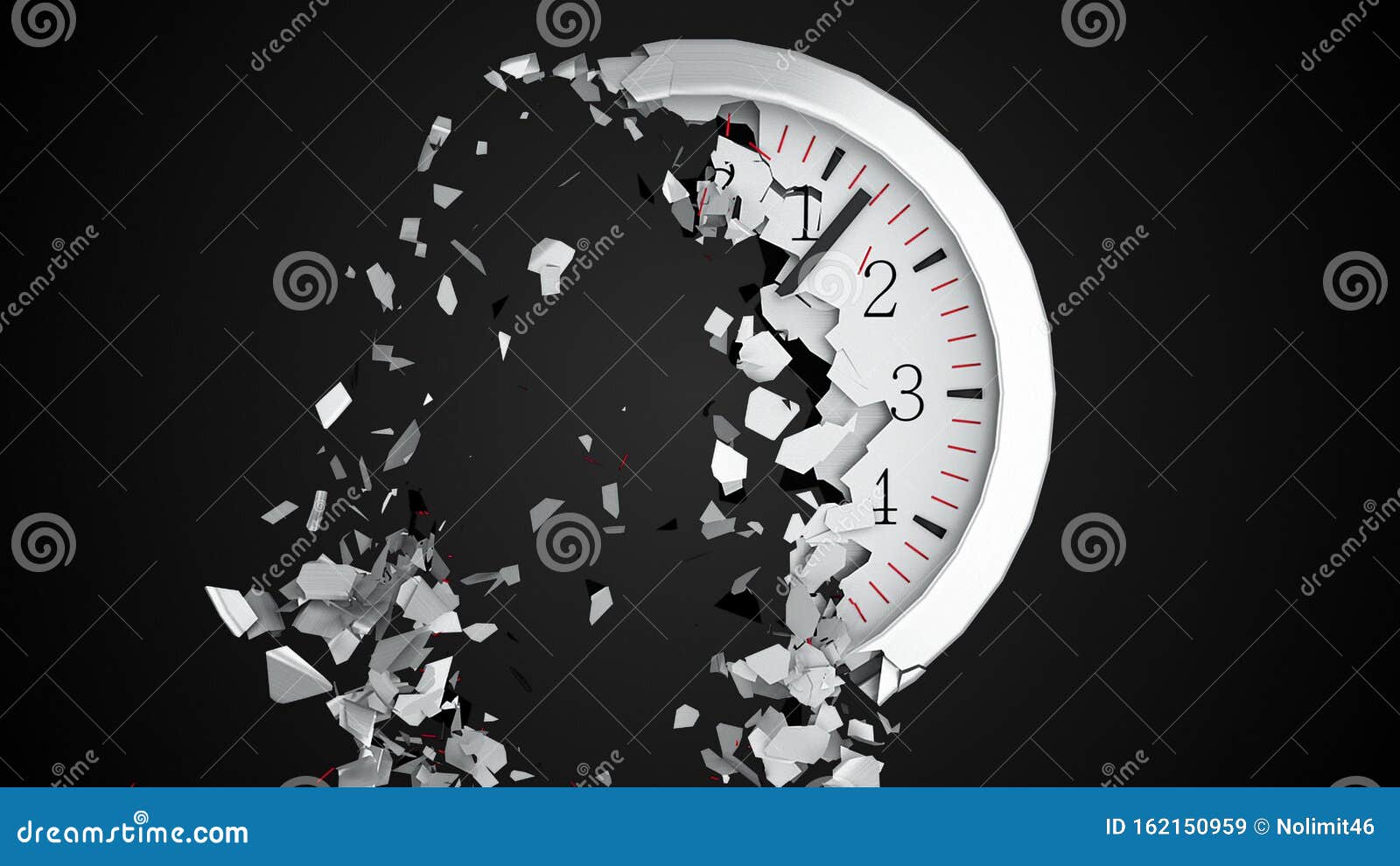 The Round Dial of a Wall Clock Destructs into Small Fragments on a ...