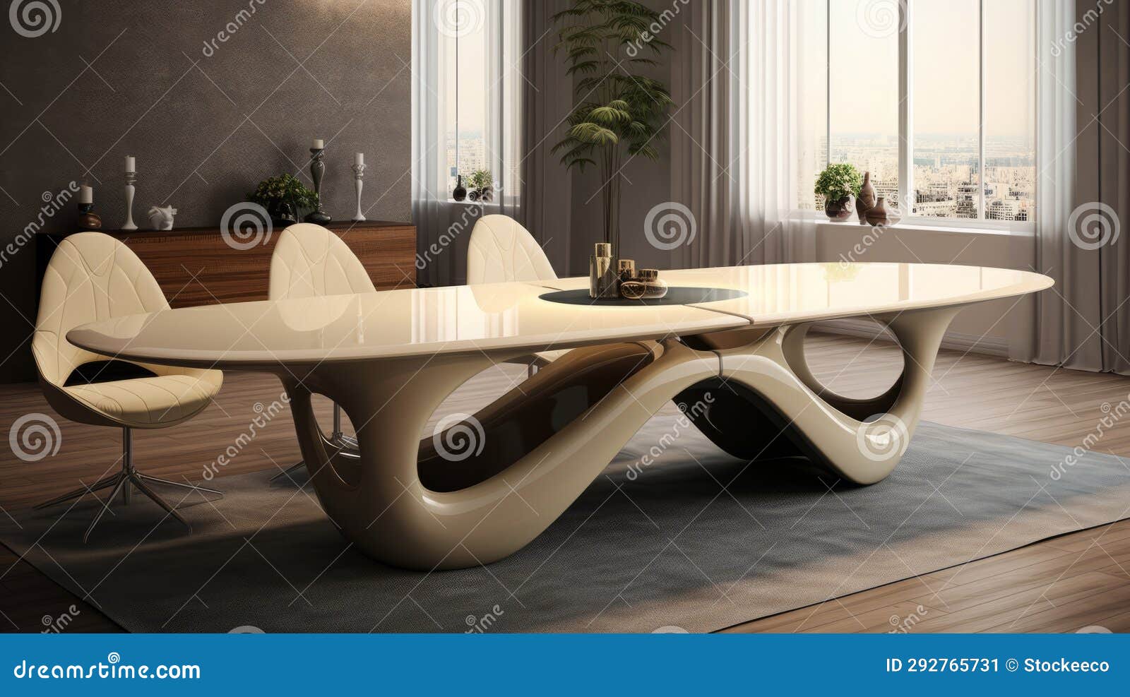 Futuristic Fantasy Table with Curved Edge and Soft Armrests Stock ...