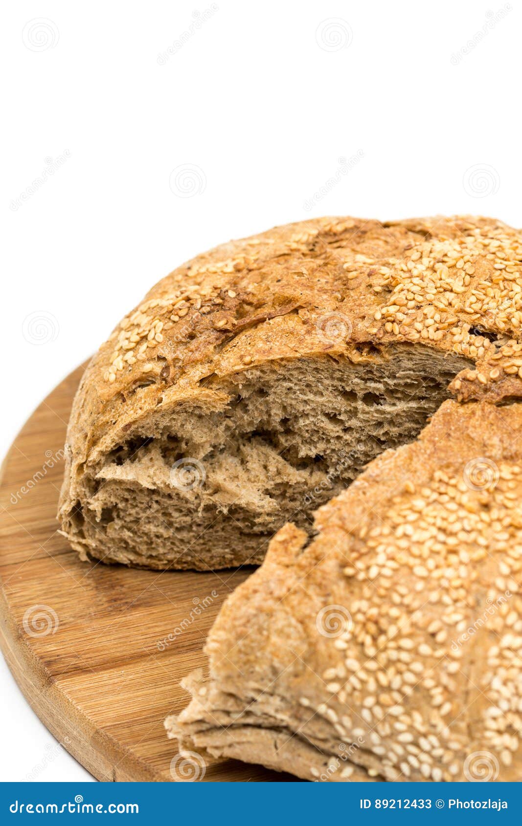 Round Domestic Bread Sliced on the Wooden Board Stock Image - Image of ...