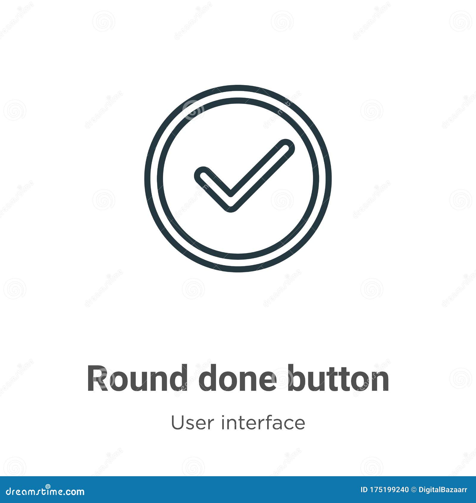 Round Done Button Outline Vector Icon. Thin Line Black Round Done ...