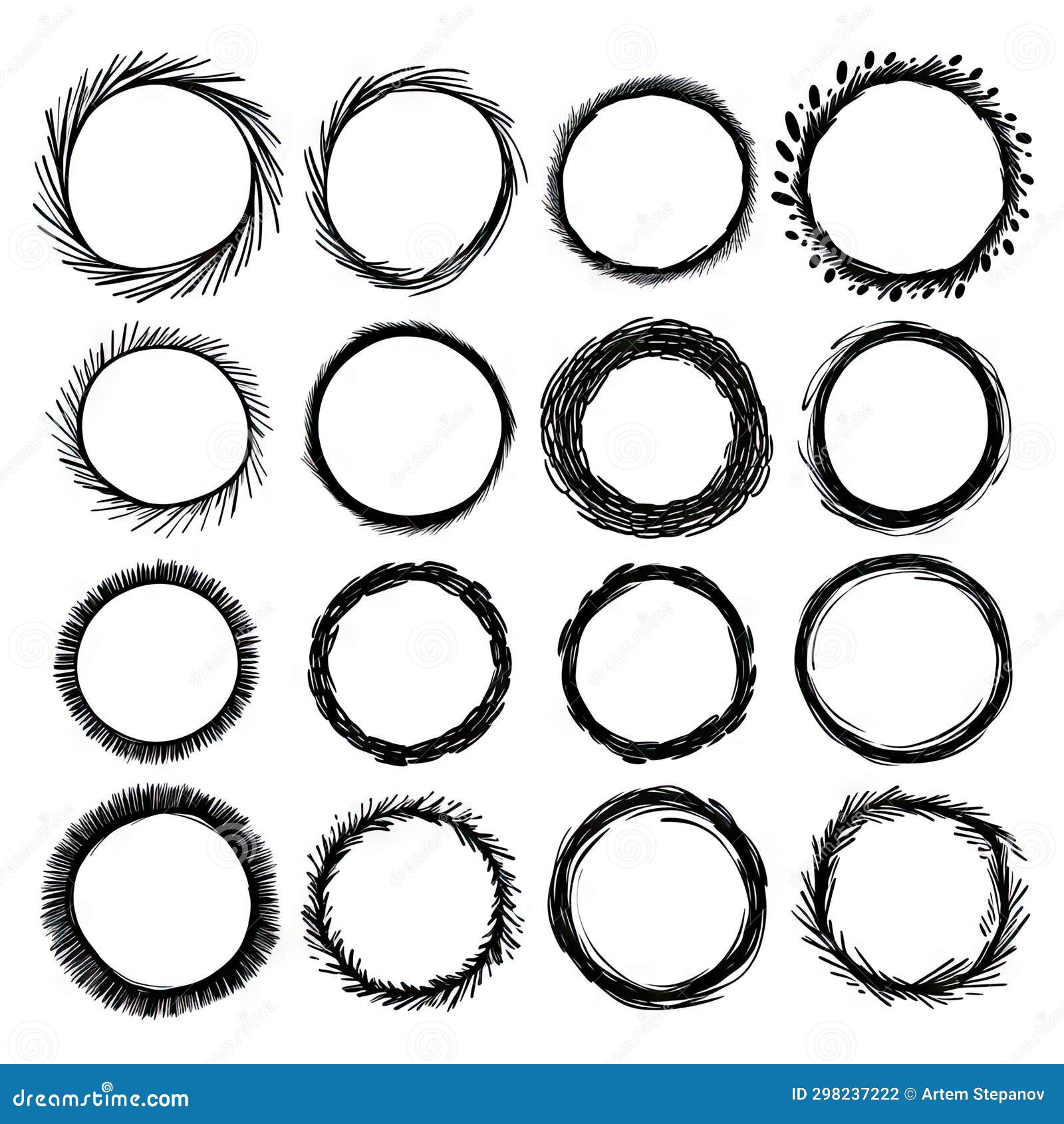 Round Doodle Borders, Hand Drawn Scribble Circle Frames Collection, Set ...