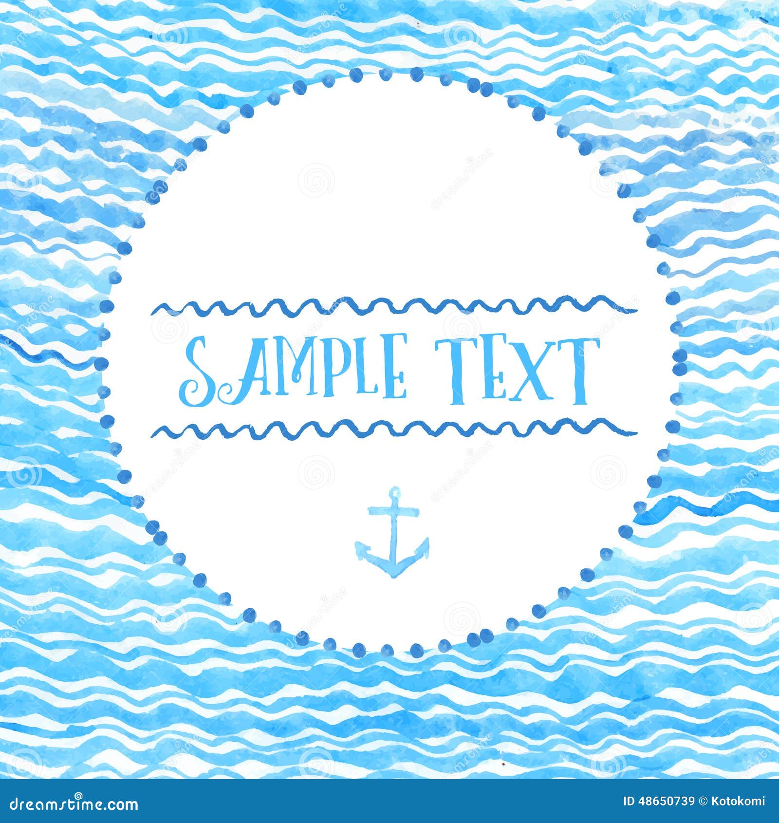 Round Doodle Frame Hand Drawn On Sea Wave Watercolor Background. Vector ...