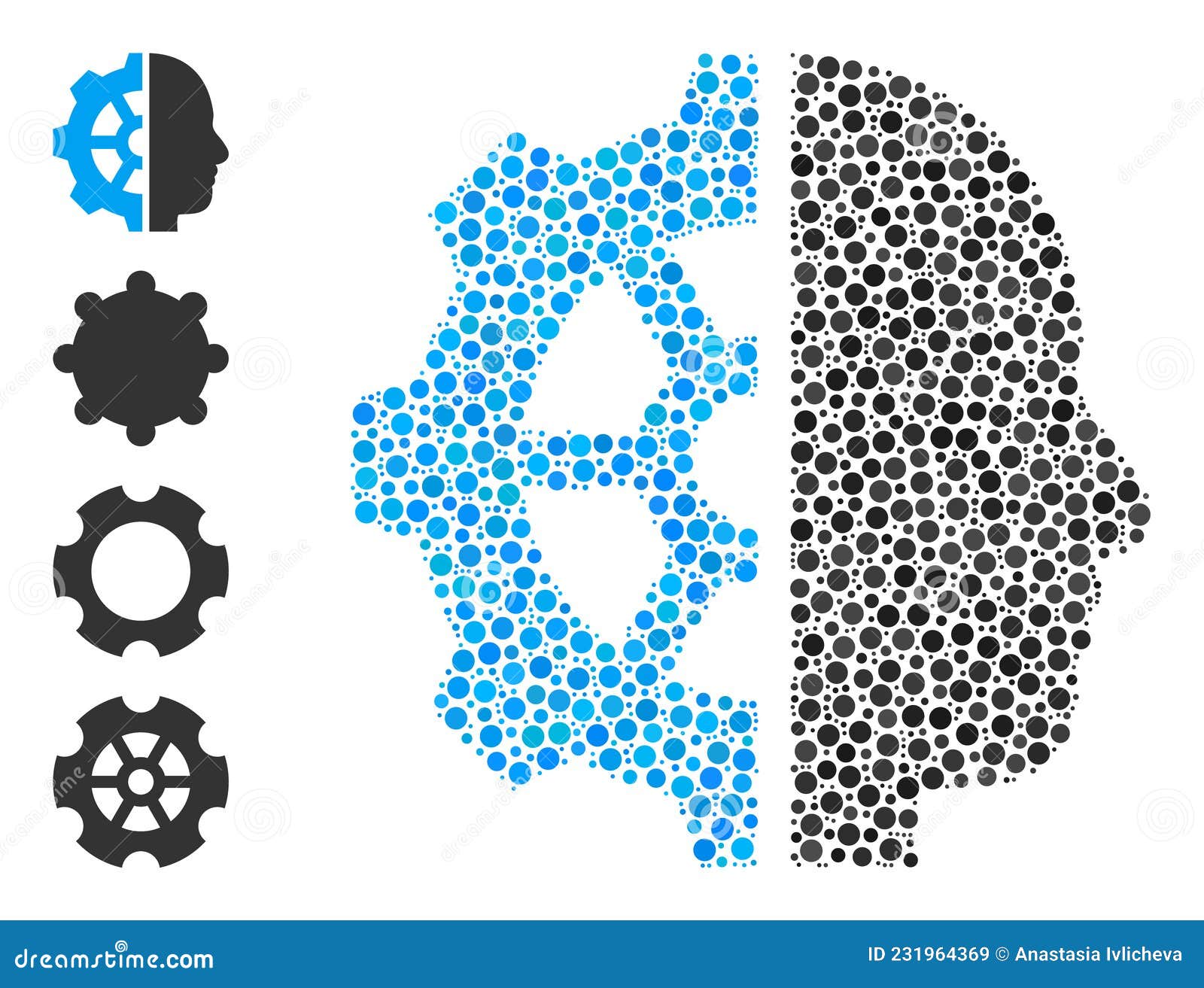 Dotted Cyborg Gear Composition of Round Dots and Similar Icons Stock ...