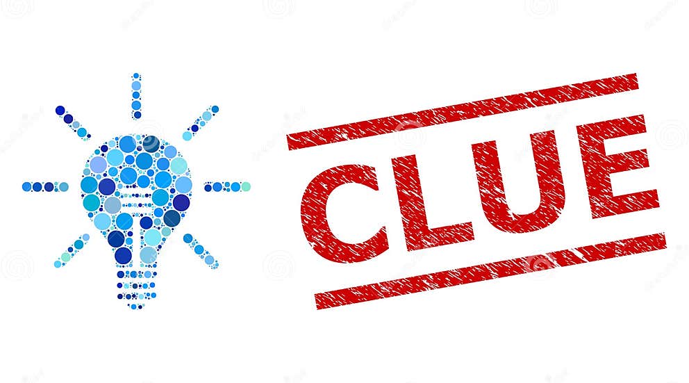Scratched Clue Stamp Imitation and Light Bulb Collage of Rounded Dots ...