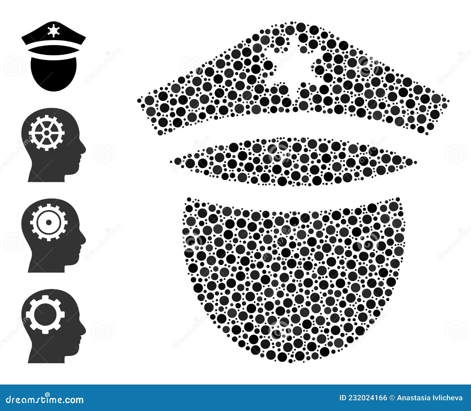 Dotted Police Head Mosaic of Rounded Dots and Bonus Icons Stock Vector ...