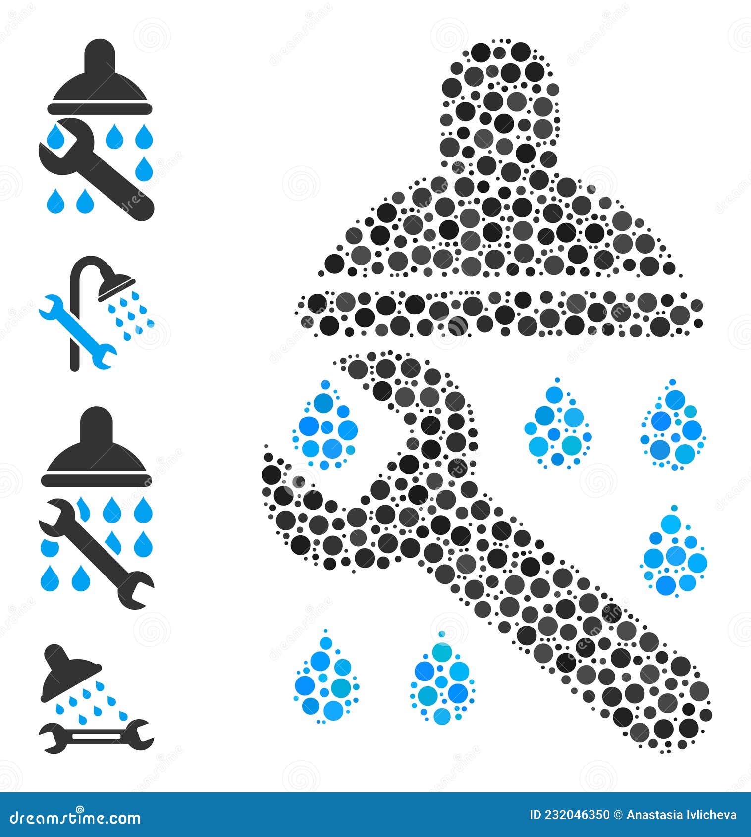 Dotted Shower Plumbing Mosaic of Rounded Dots and Bonus Icons Stock ...