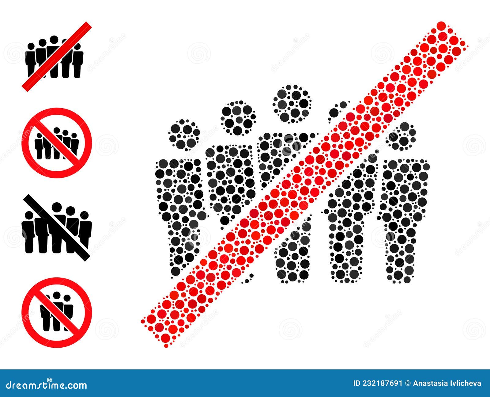 Dotted Stop People Crowd Mosaic of Rounded Dots with Other Icons Stock ...