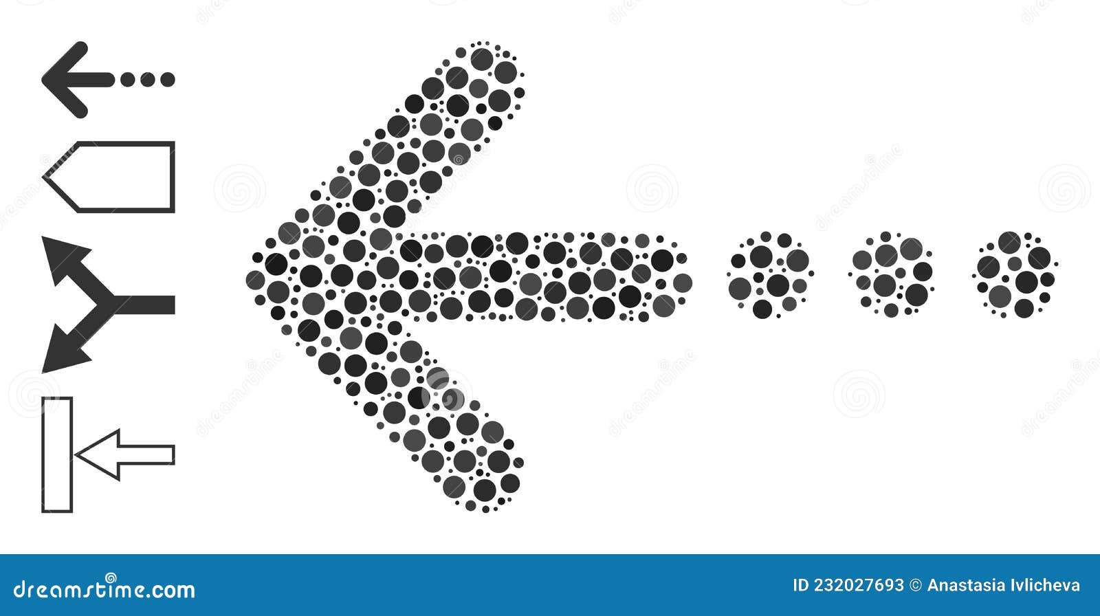 Dotted Send Left Composition of Rounded Dots and Bonus Icons Stock ...