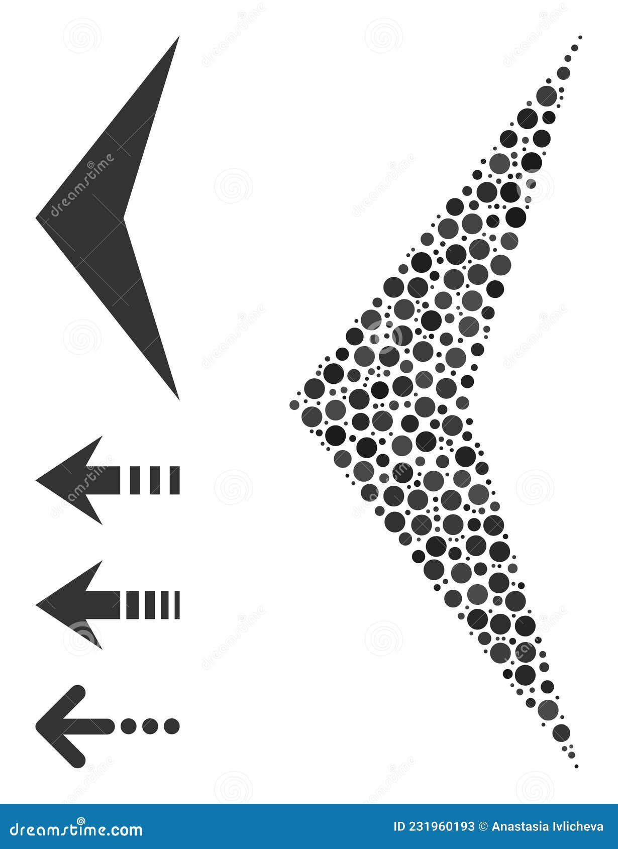 Dotted Arrowhead Left Composition of Circles and Similar Icons Stock ...