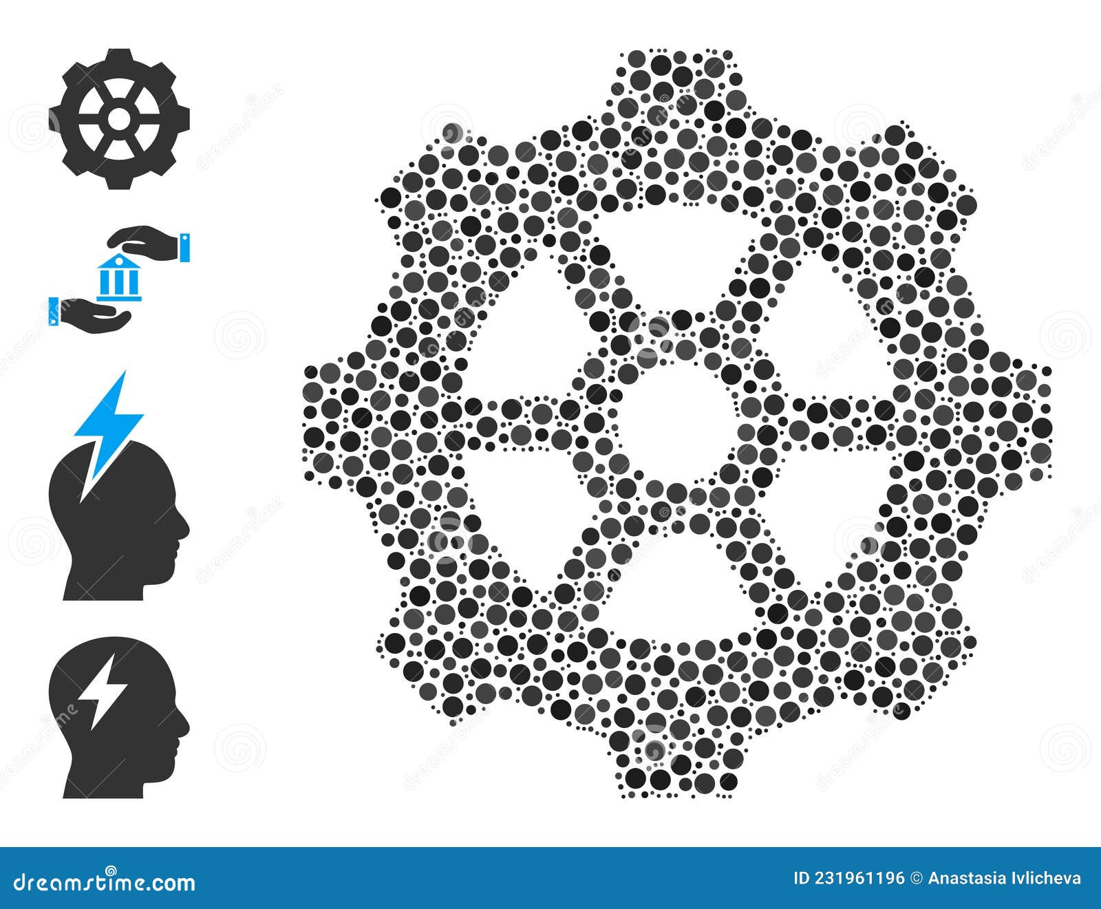 Dotted Gear Mosaic of Round Dots with Bonus Icons Stock Vector ...