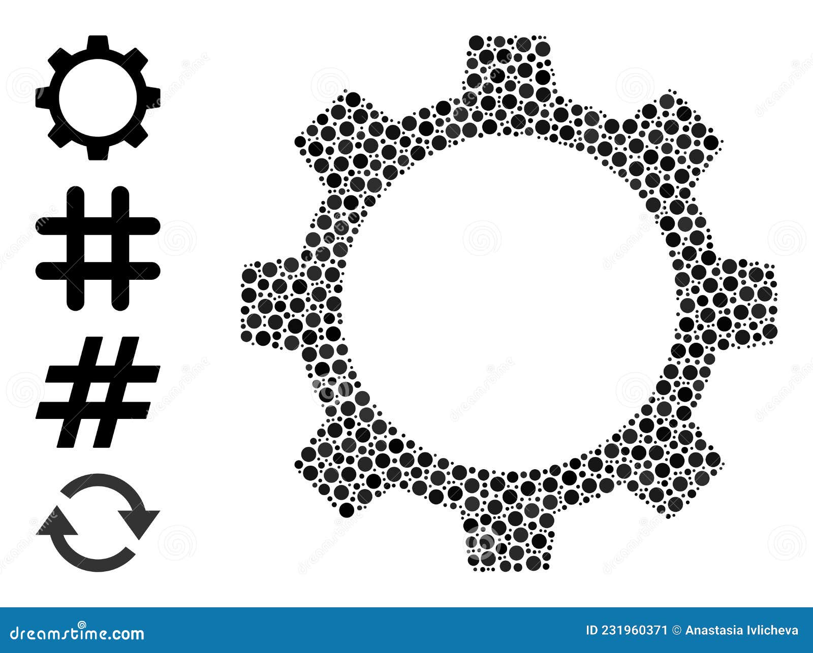 Dotted Gear Wheel Mosaic of Rounded Dots and Bonus Icons Stock Vector ...