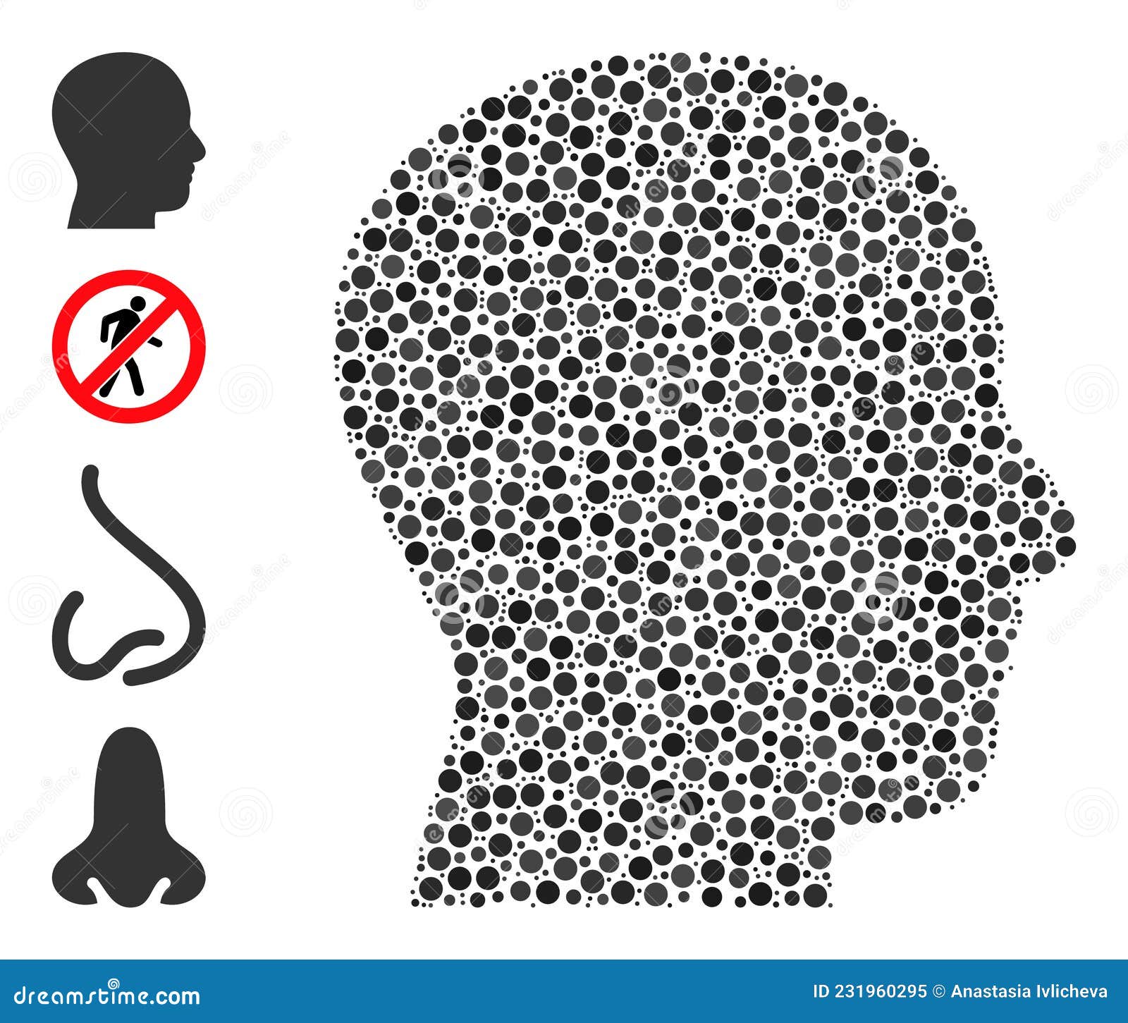 Dotted Head Profile Collage of Round Dots with Similar Icons Stock ...