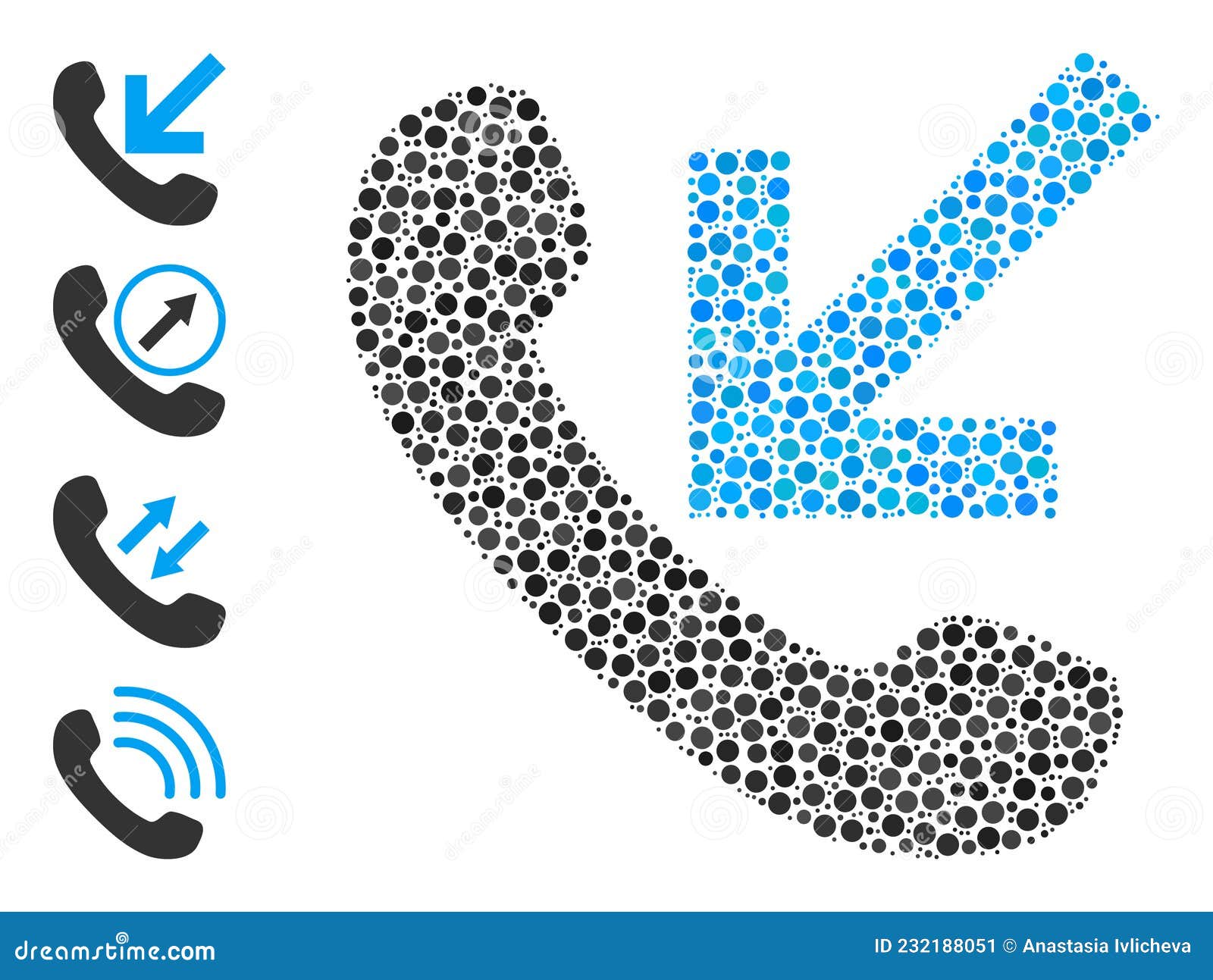 Dotted Incoming Call Collage of Round Dots with Similar Icons Stock ...