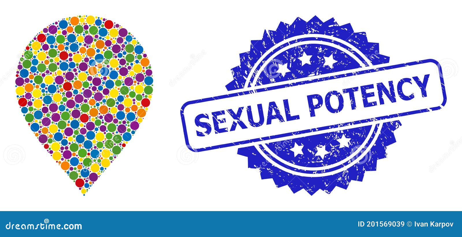 Textured Sexual Potency Stamp and Dotted Color Map Pointer Collage ...
