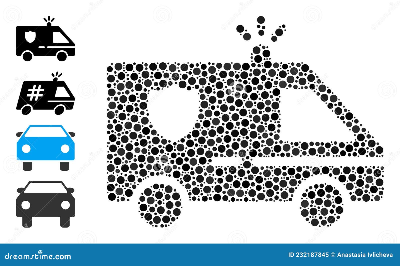 Dotted Police Car Mosaic of Rounded Dots and Other Icons Stock Vector ...